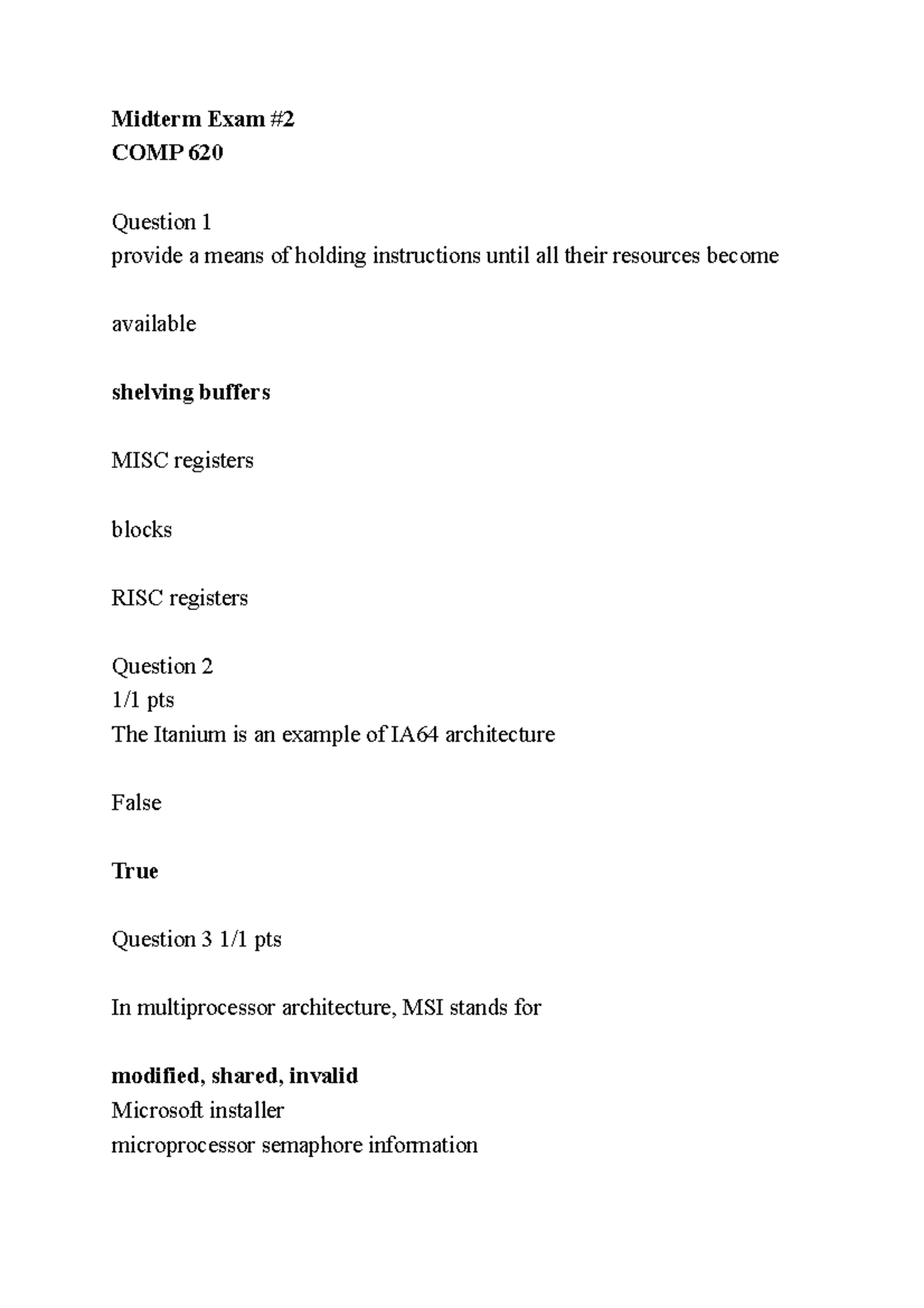 COMP 620 MID EXAM 2 - COMP 620 QUIZZES AND ASSIGNMENT ANSWERS - Midterm Exam # COMP 620 Question ...