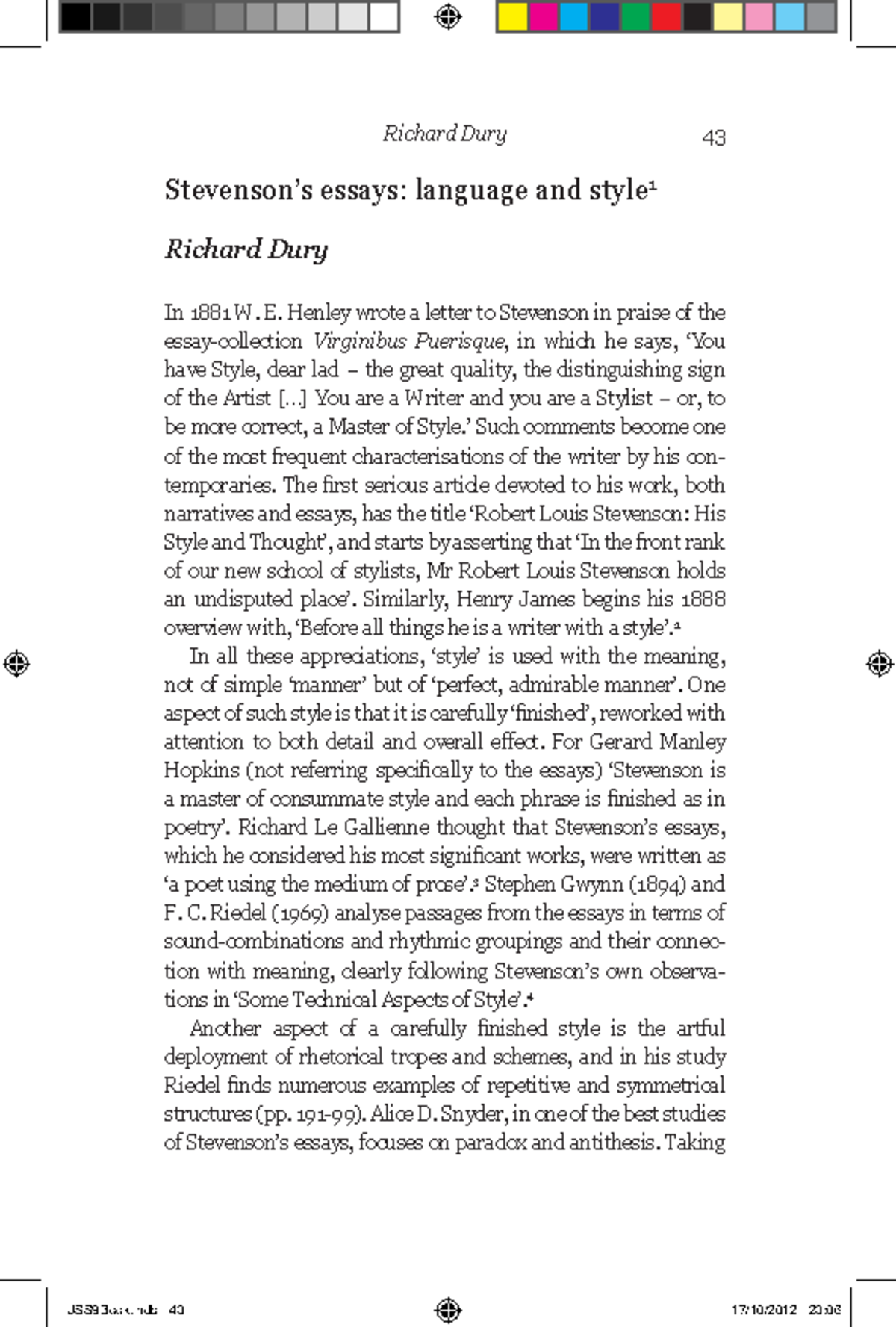 Stevenson s essays language and style J - Richard Dury 43 Stevenson’s ...