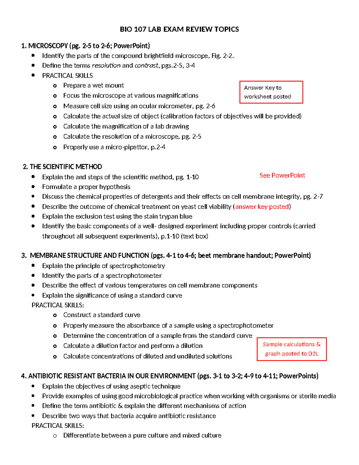 BIO 107 LAB Review 2024 - BIO 107 LAB EXAM REVIEW TOPICS 1. MICROSCOPY ...