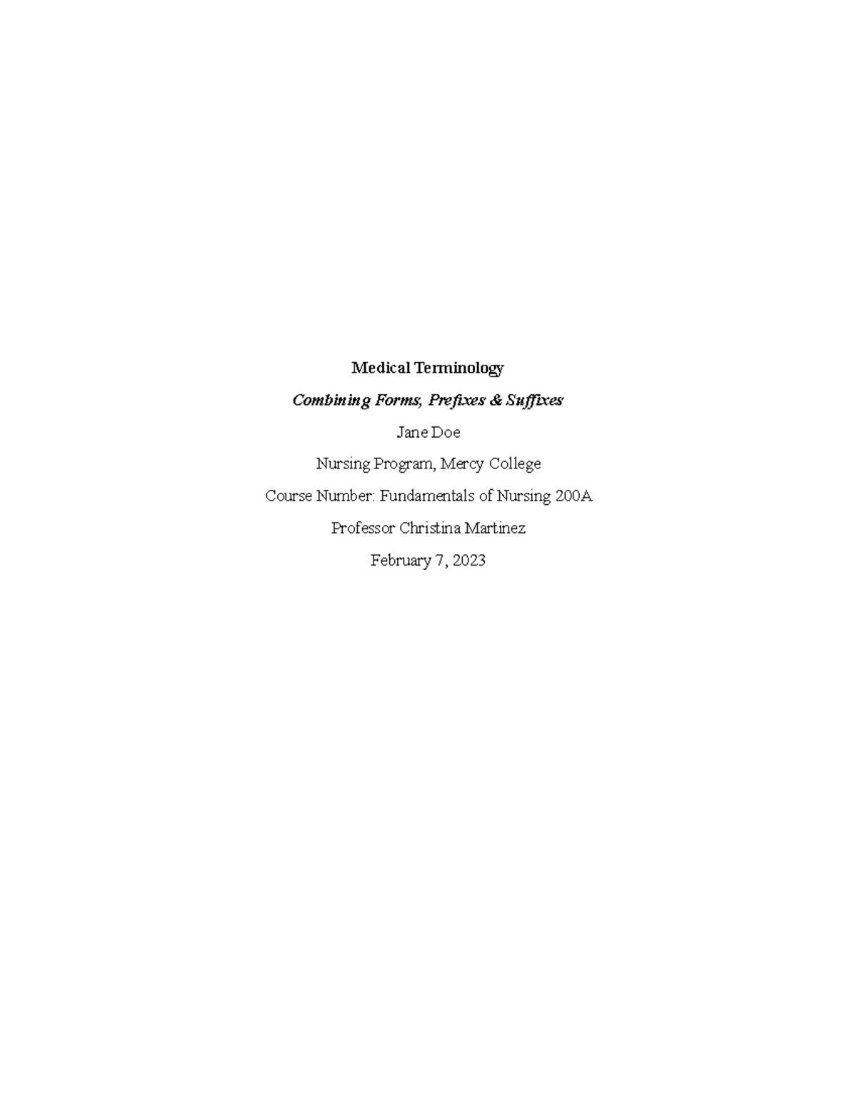 Medical Terminology Assignment - Medical Terminology Combining Forms ...