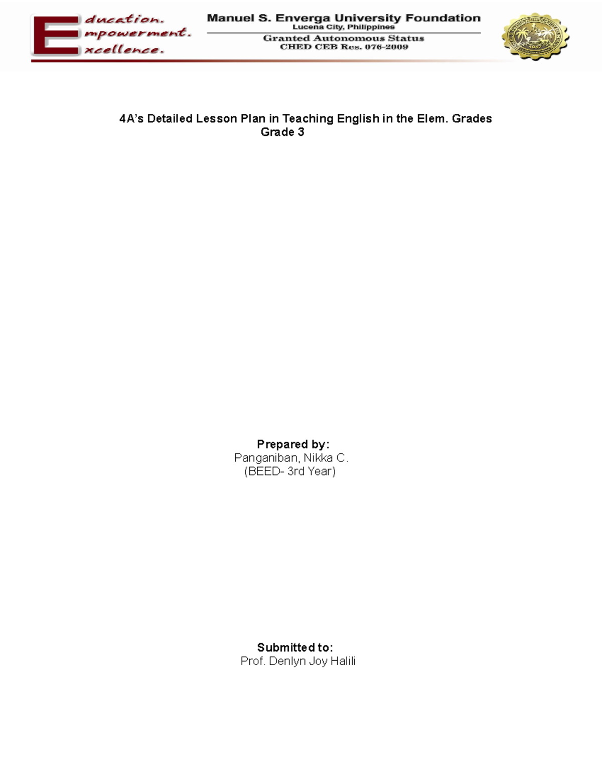 ENGLISH LESSON PLAN FOR GRADE 3 PUPILS - 4A’s Detailed Lesson Plan in ...