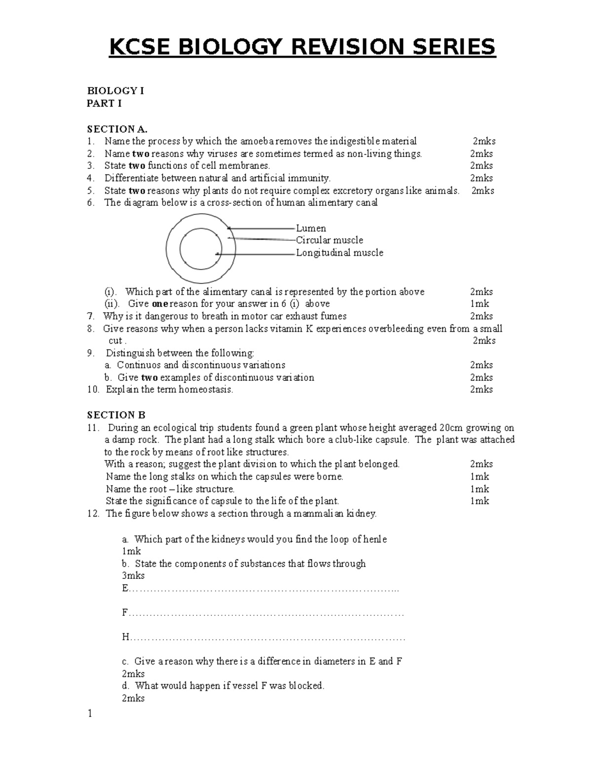 Biology- Revision- Booklet - KCSE BIOLOGY REVISION SERIES BIOLOGY I ...