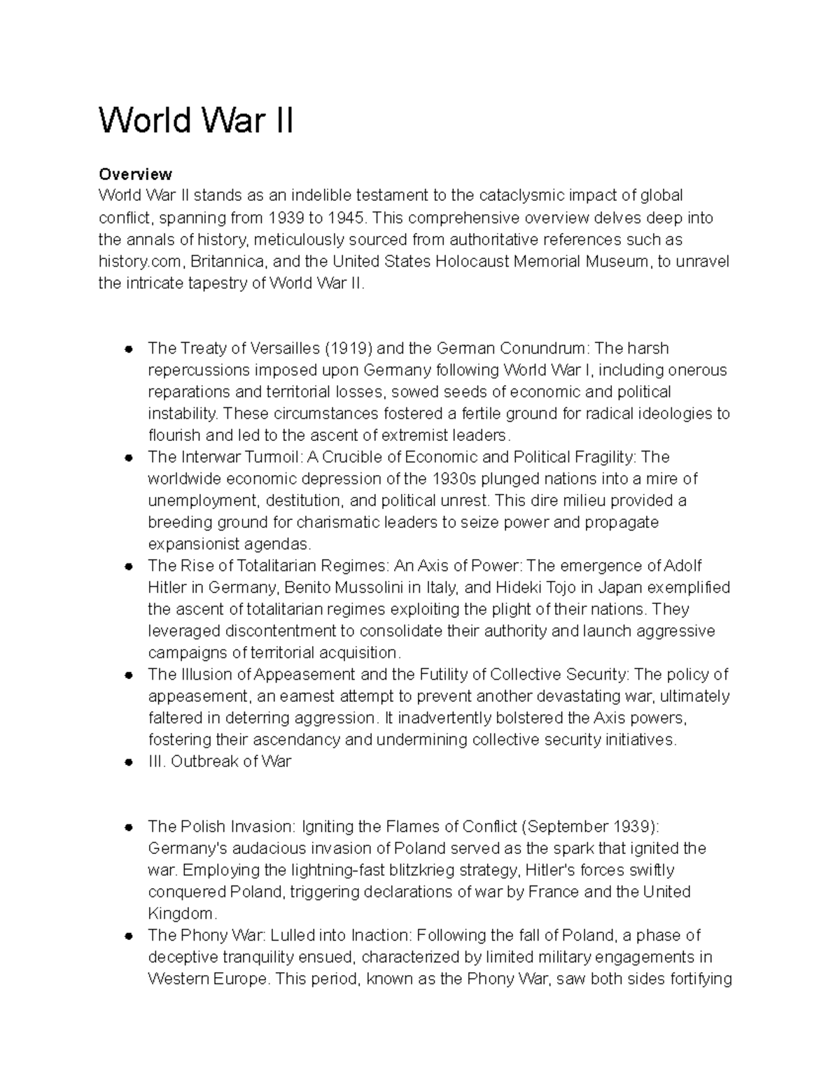 Indepth World War 2 notes - World War II Overview World War II stands ...
