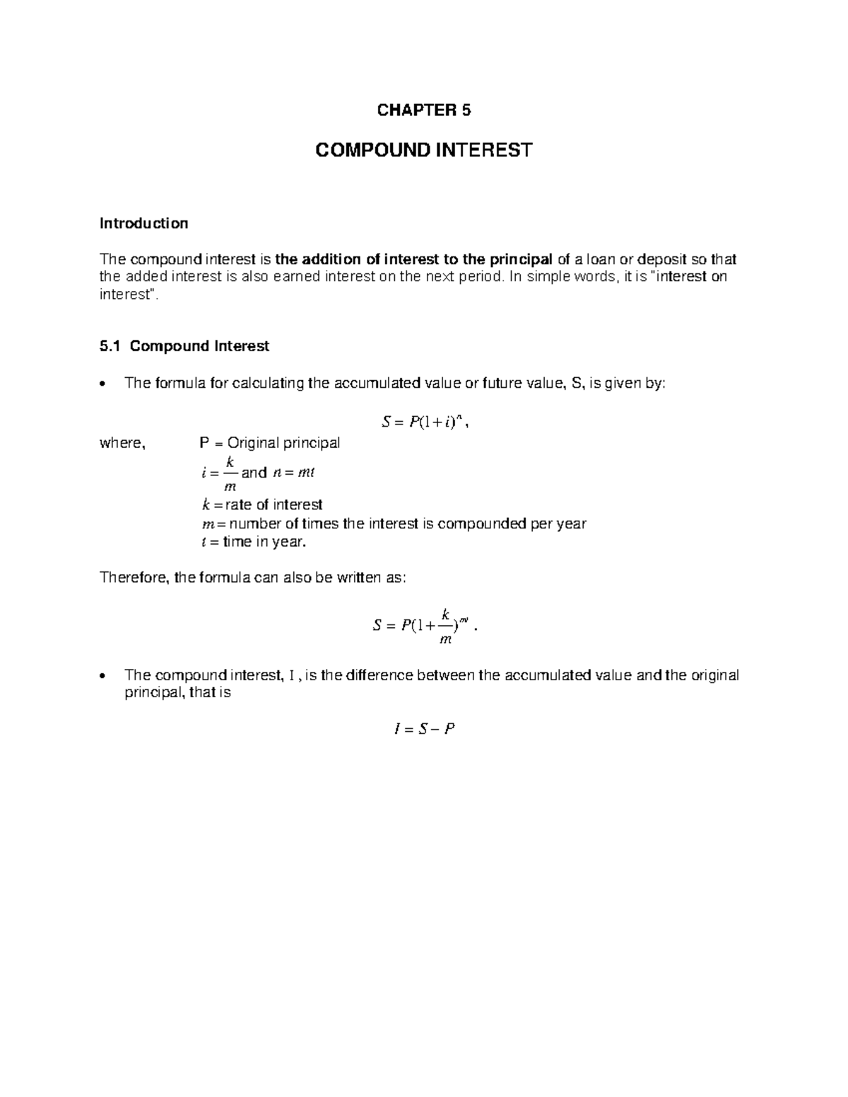 CHAP 5 - Basics about compuond interest - CHAPTER 5 COMPOUND INTEREST ...