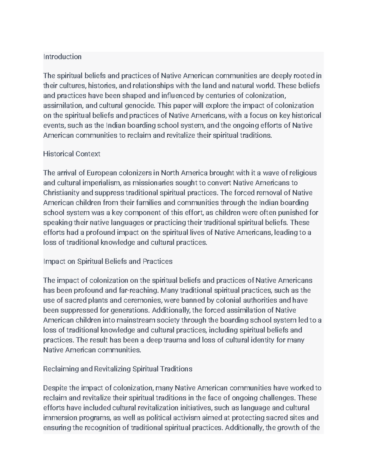 The Impact of Colonization on the Spiritual Beliefs and Practices of ...