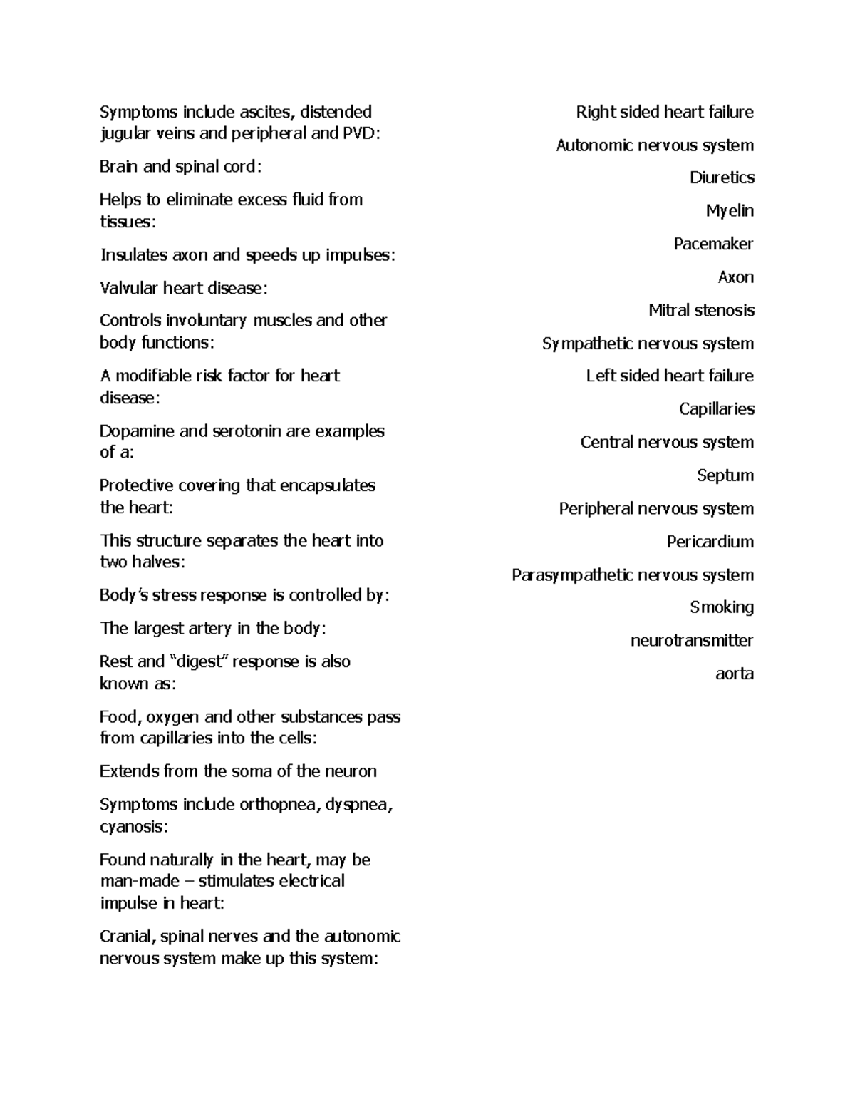 APPA Matching Terms AND Definitions 2 - Symptoms include ascites ...