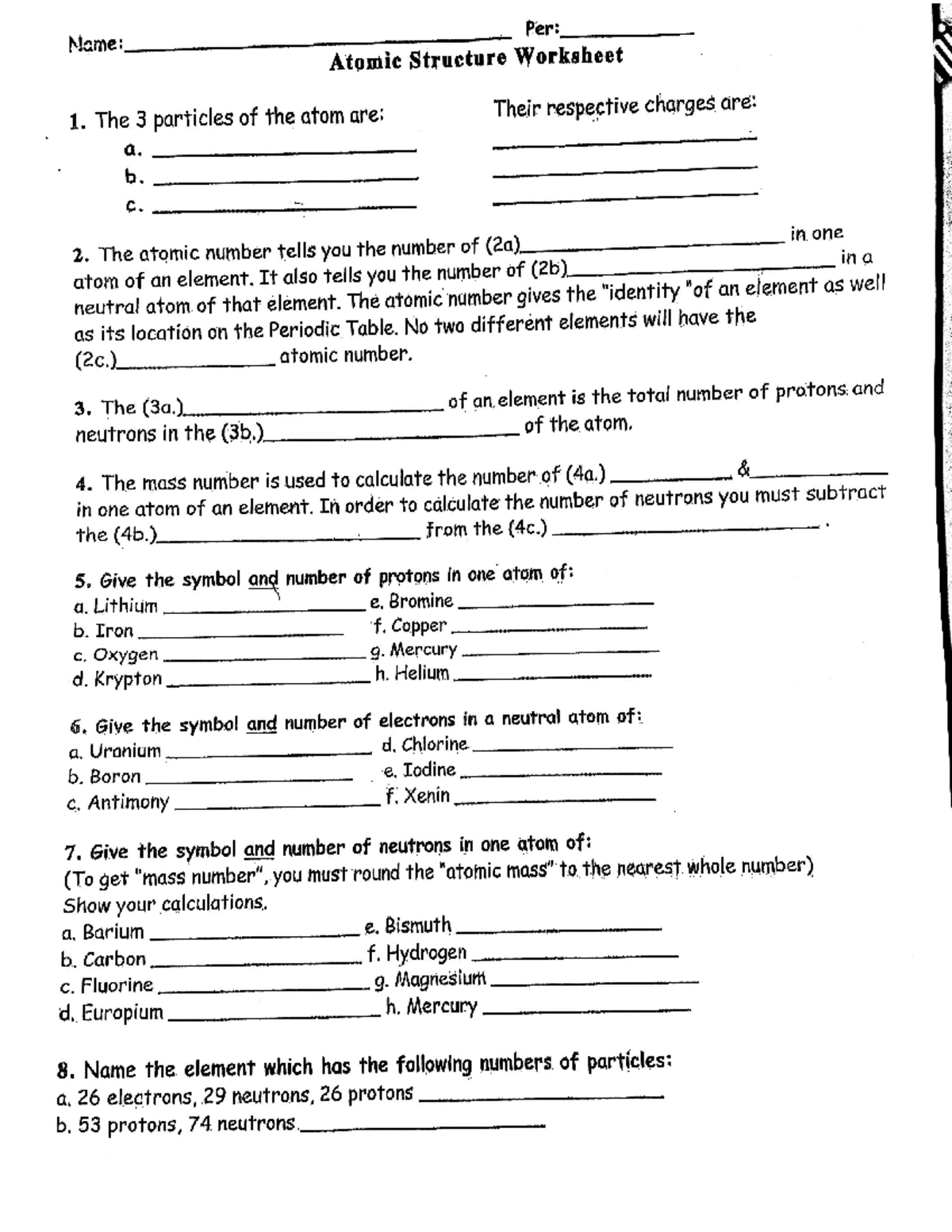 Atomic Structure Practice - Studocu