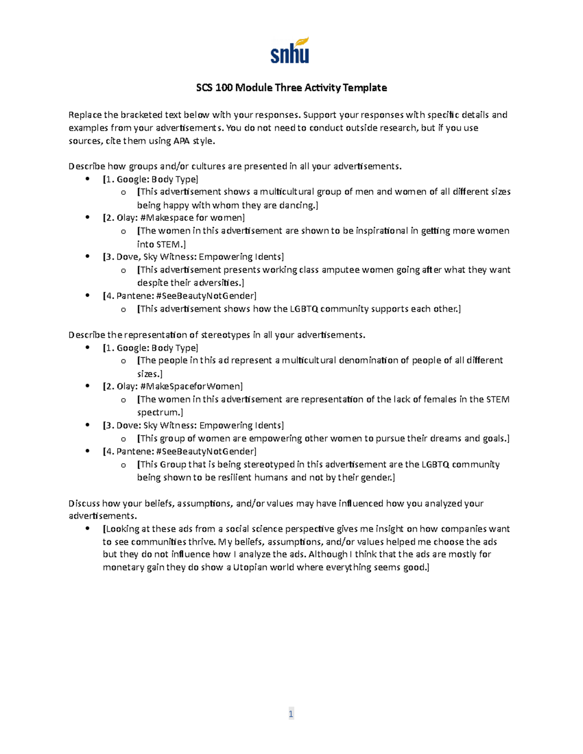 SCS 100 Module Three Activity Template (ER) - SCS 100 Module Three ...