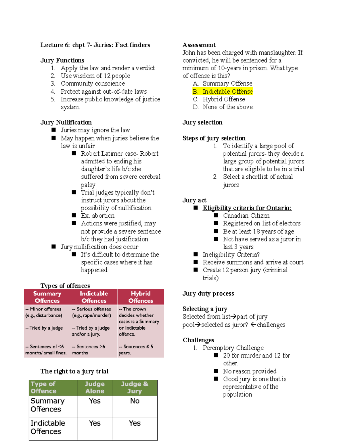 Lecture 6- Juries - Outline: jury functions, jury nullification, types ...