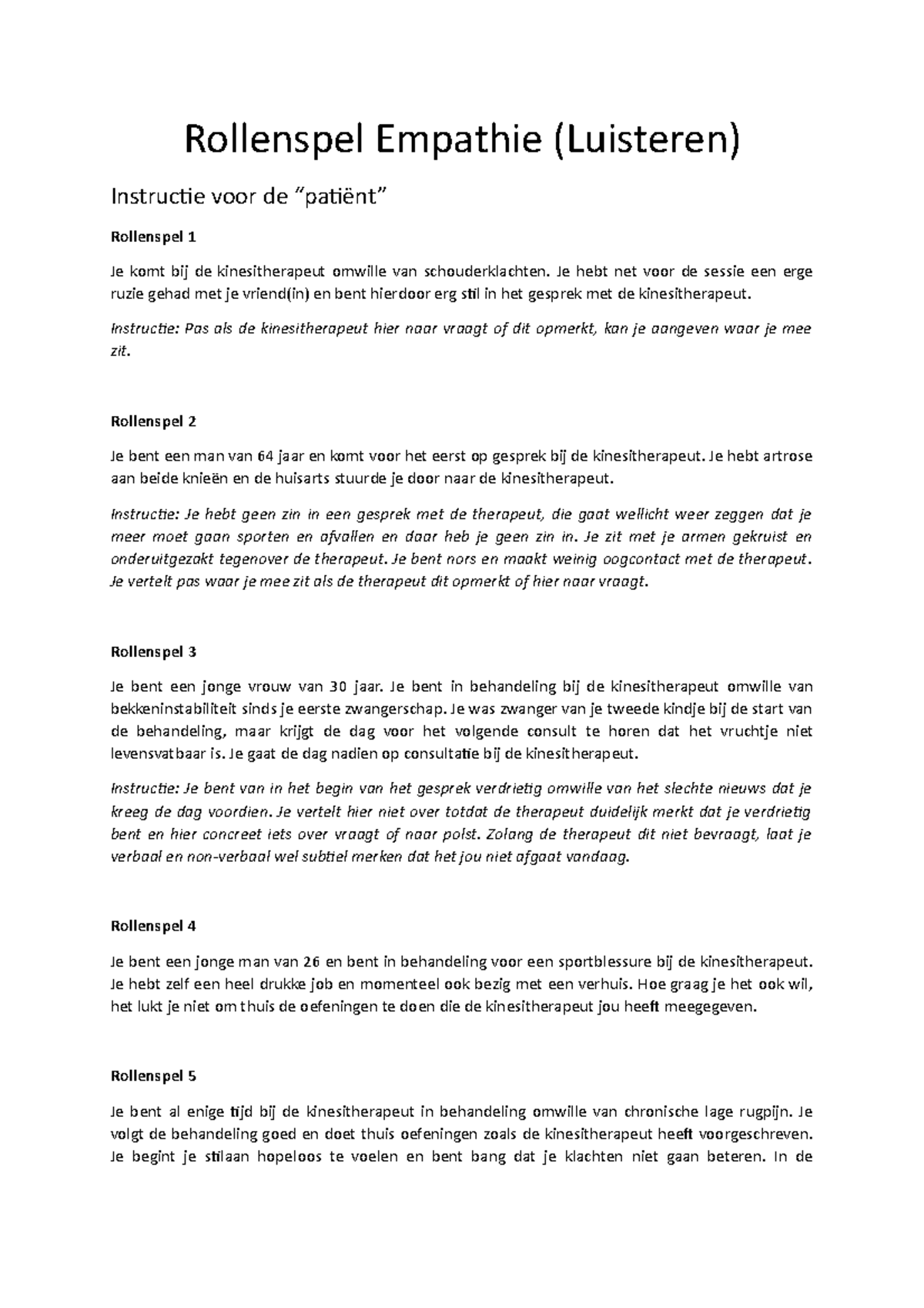 Rollenspel oefening - Rollenspel Empathie (Luisteren) Instructie voor ...
