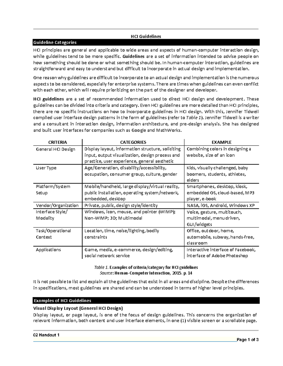 HCI reviewer prelims - 02 Handout 1 HCI Guidelines Guideline Categories ...