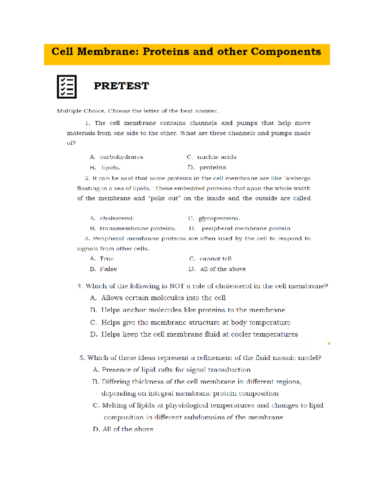 Cell Membrane Activity - Medical Technologist - RECAP - Studocu