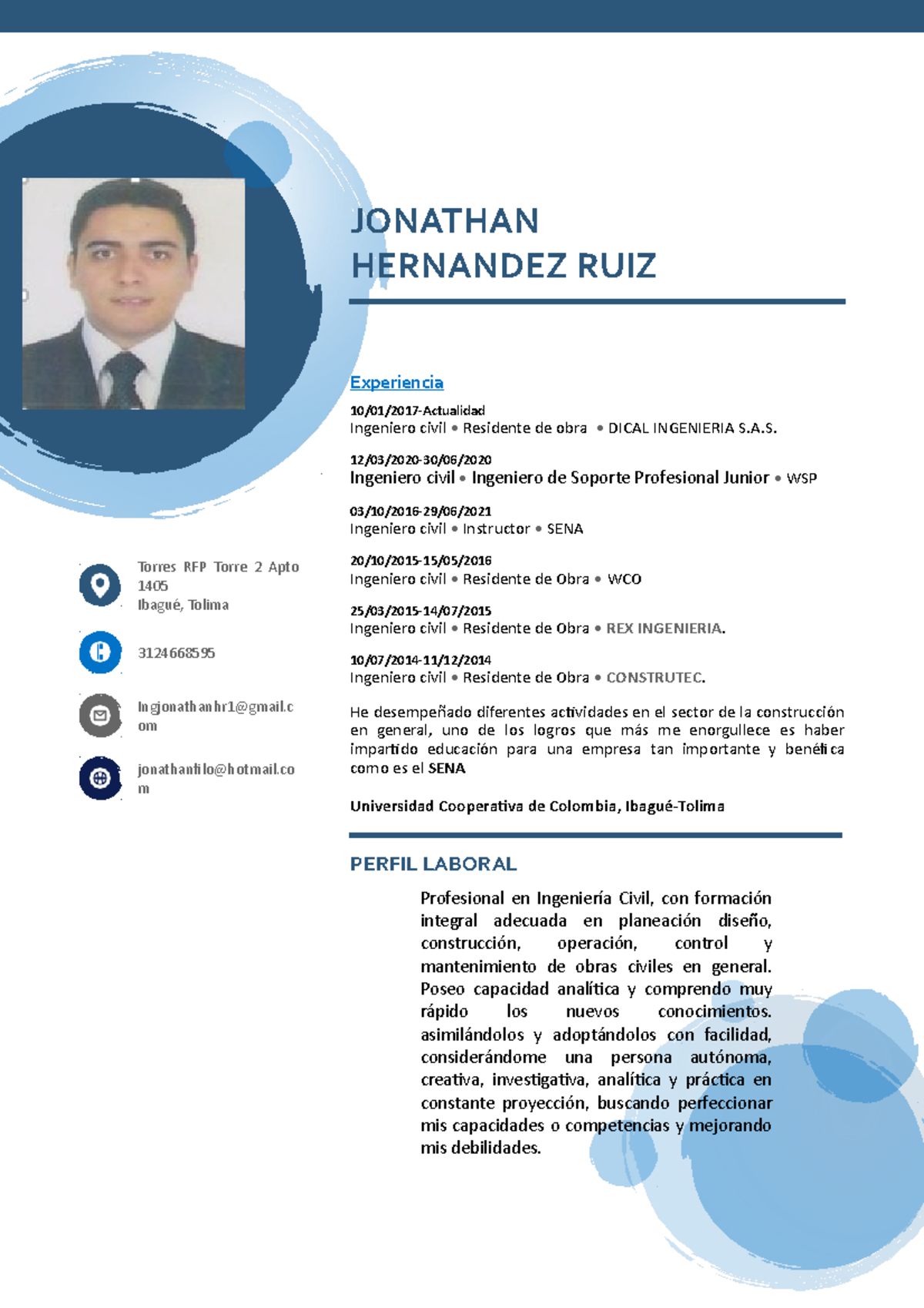 Hoja de vida actualizada 2021 computrabajo - JONATHAN HERNANDEZ RUIZ Experiencia - Studocu