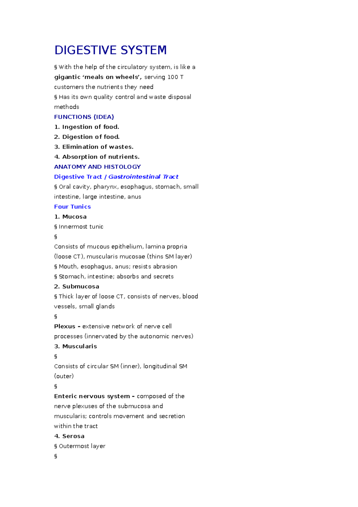 Digestive System - Lecture notes in nursing - DIGESTIVE SYSTEM § With ...