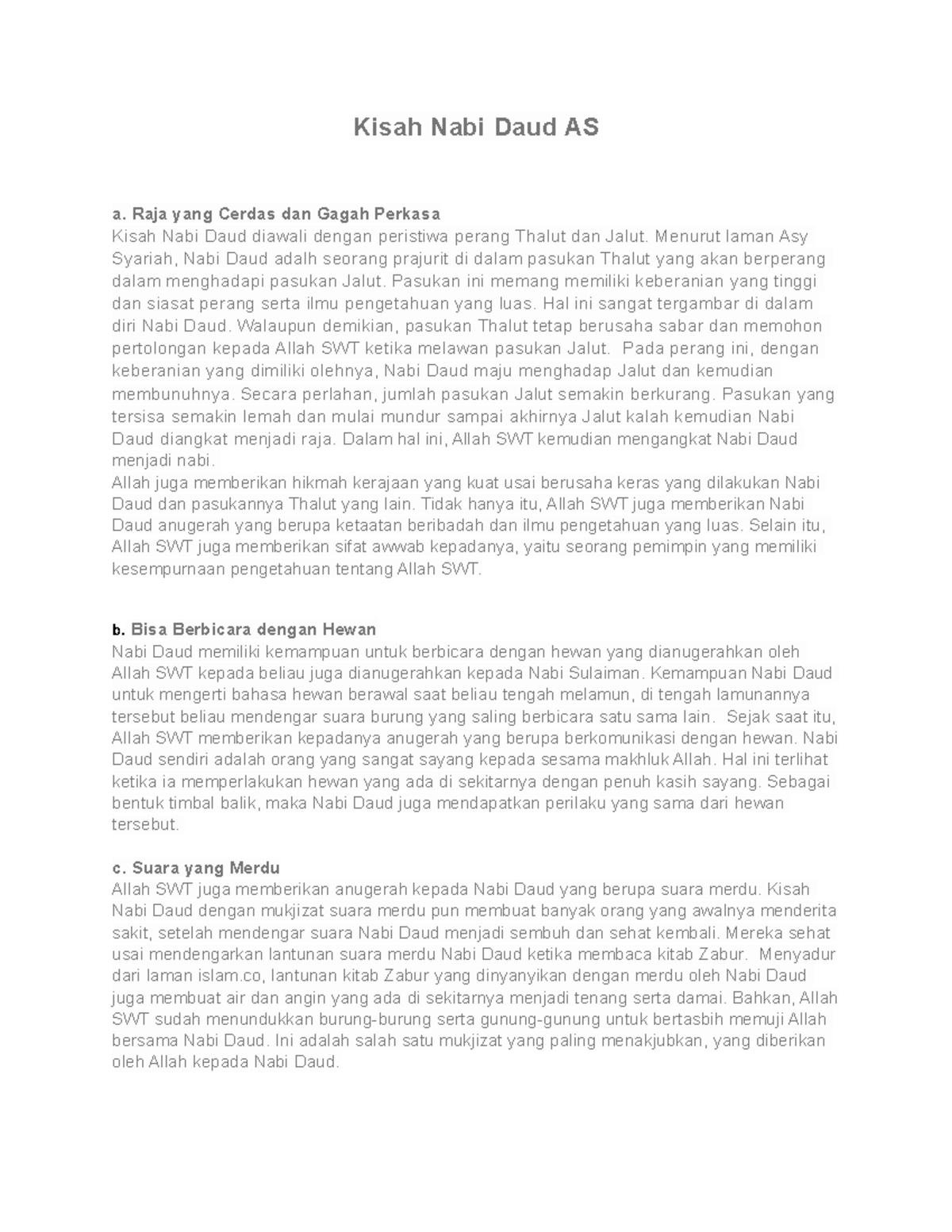 Kisah Nabi Daud AS - Raja yang Cerdas dan Gagah Perkasa Kisah Nabi Daud ...