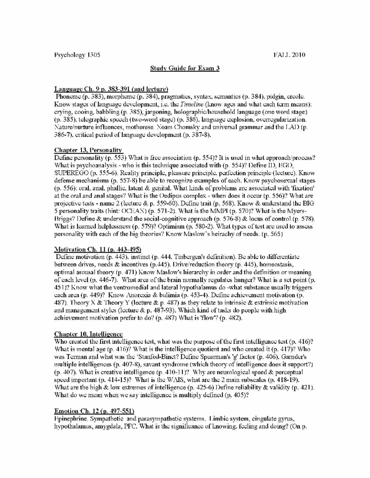 Study guide for exam 3 - PSY 1305 - Studocu