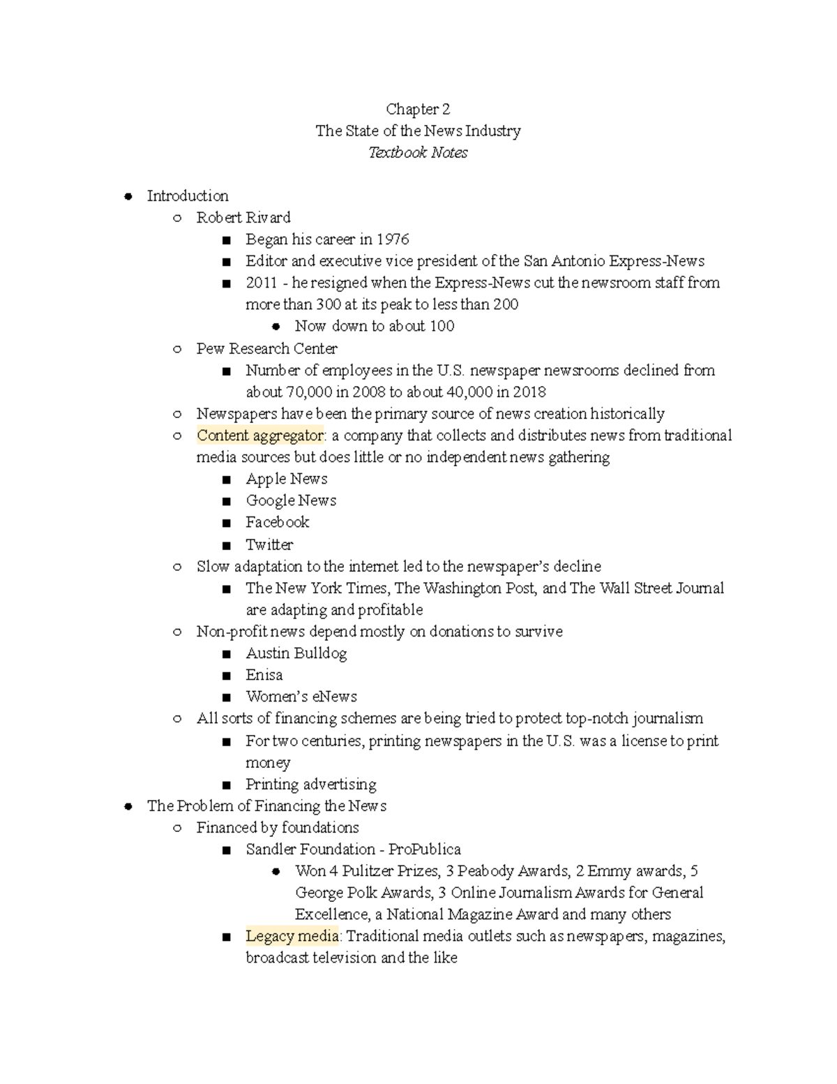 MC1313: Chapter 2 Textbook Notes - Chapter 2 The State of the News ...