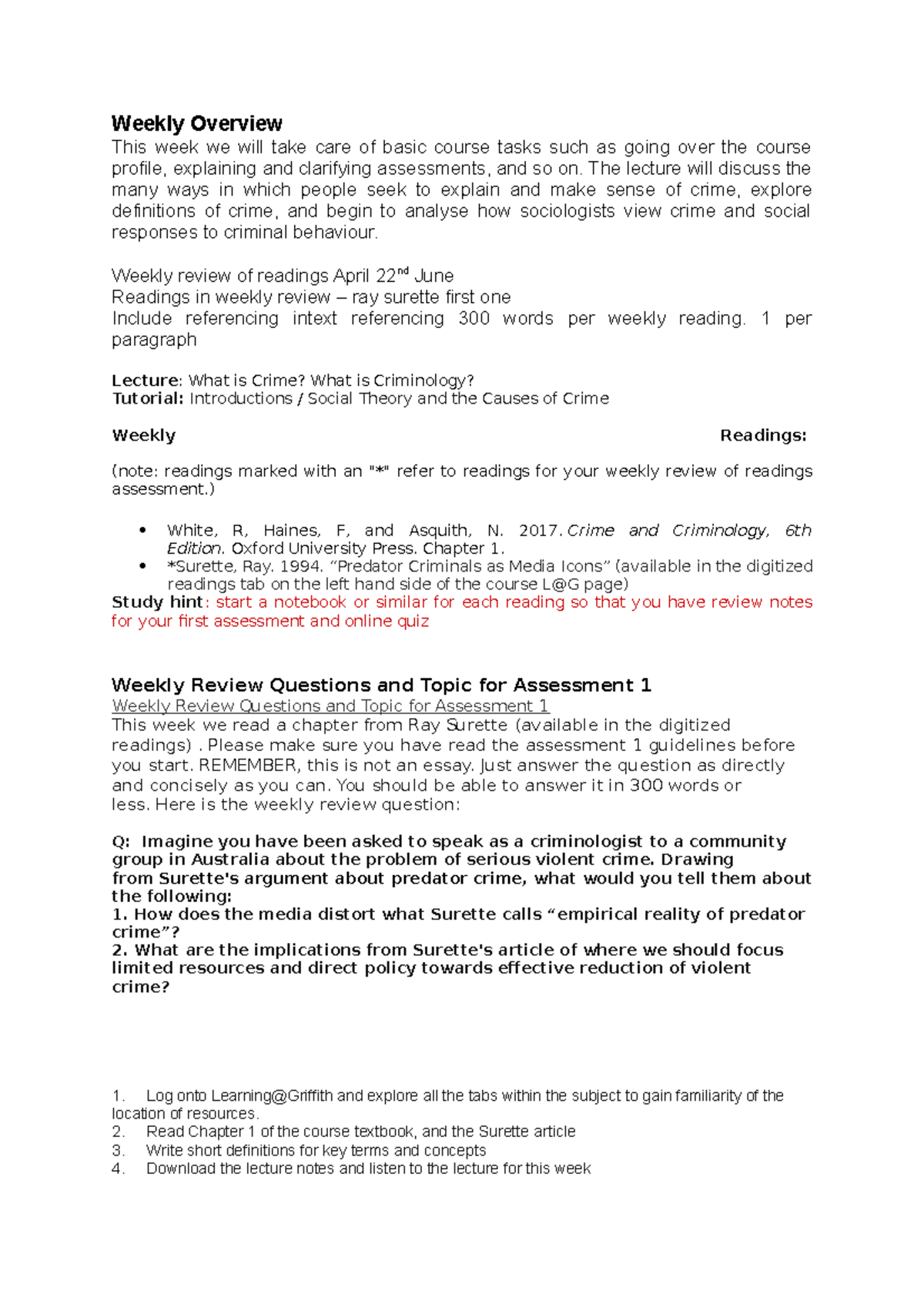 WK 1-5 2007 CCJ - Week notes on lectures etc, 2007CCJ notes - Weekly ...