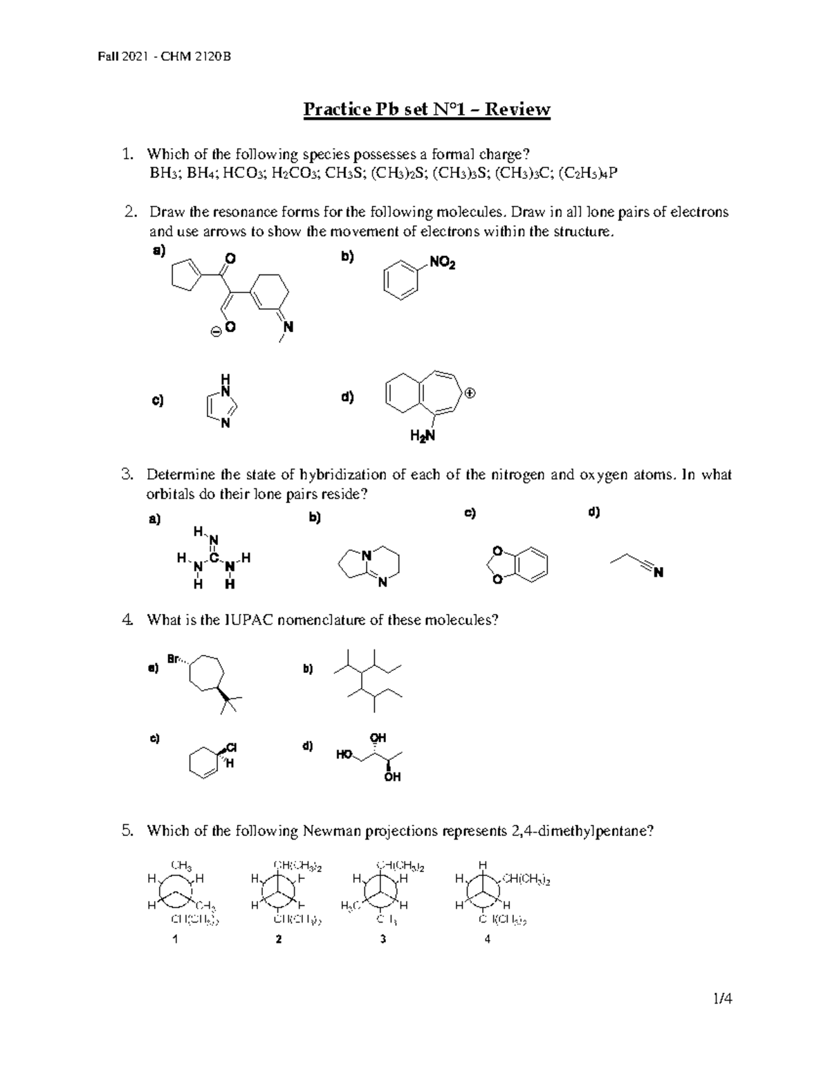 problem set 1, Organic chemistry 1 review - Practice Pb set N°1 ...