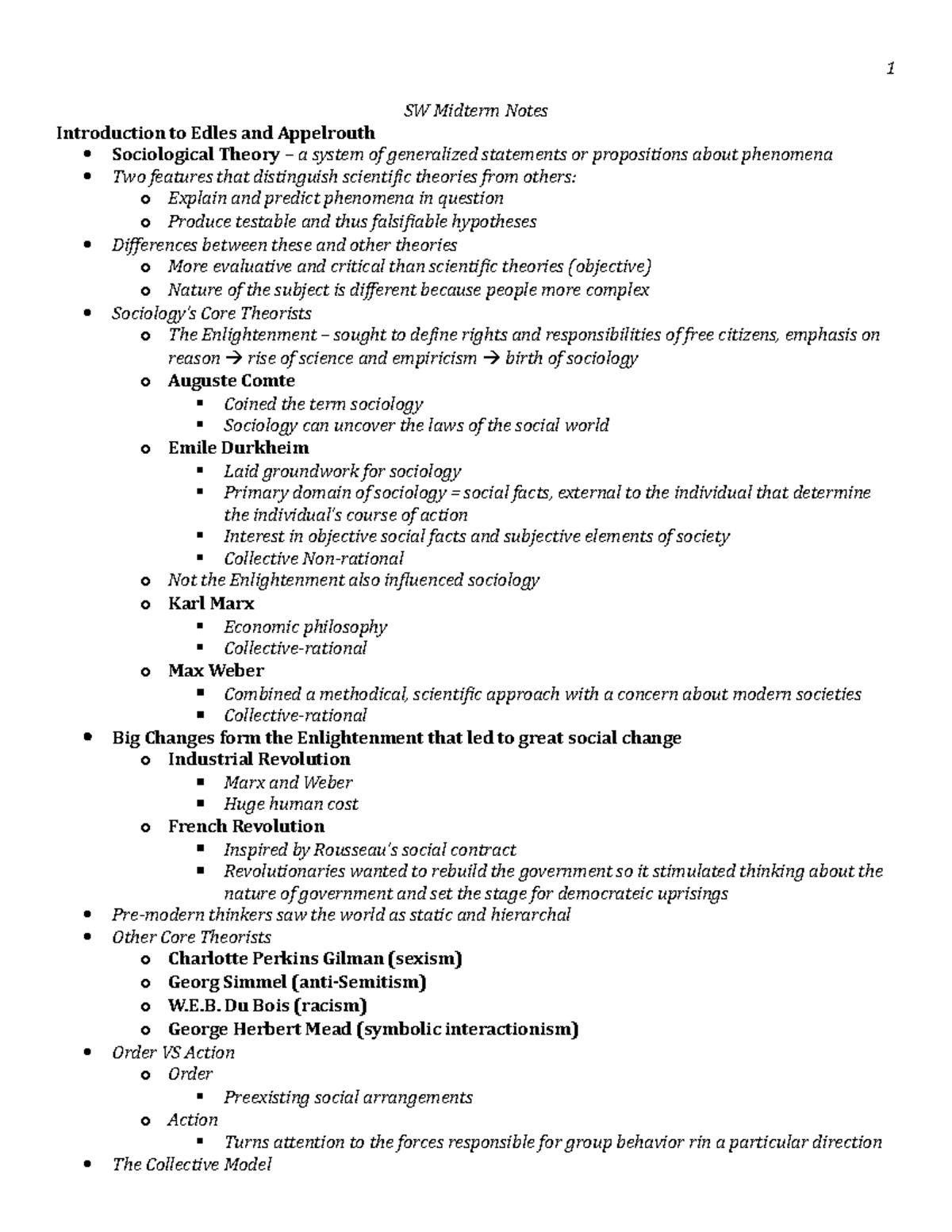 Summary - 1st half of the semester -lecture notes, book summaries, and ...