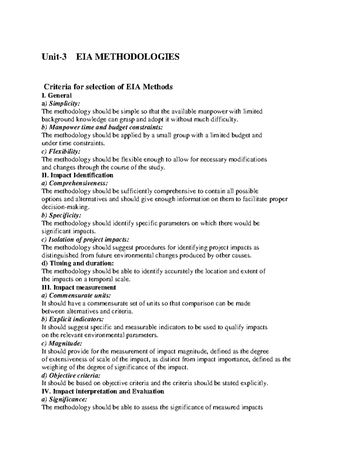 Environmental 3 - Unit-3 EIA METHODOLOGIES Criteria for selection of ...