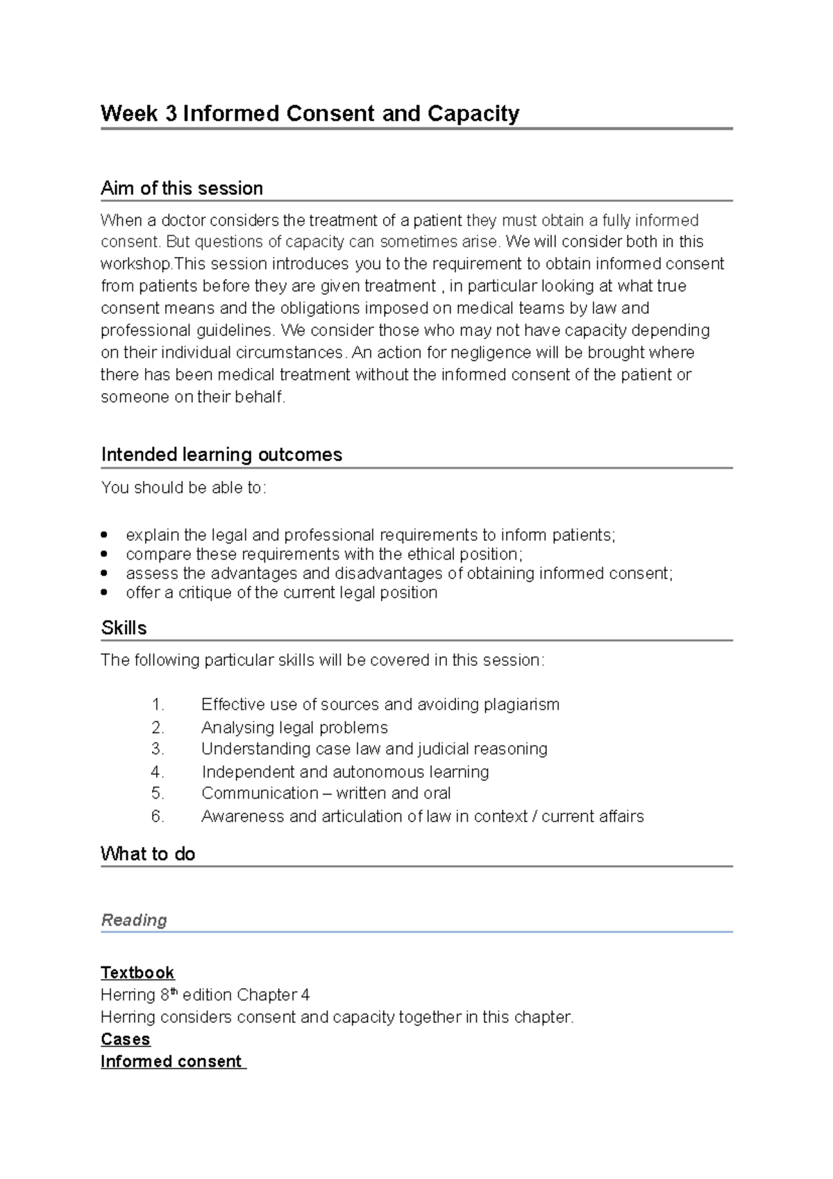 Week 3 Capacity and consent - Week 3 Informed Consent and Capacity Aim ...