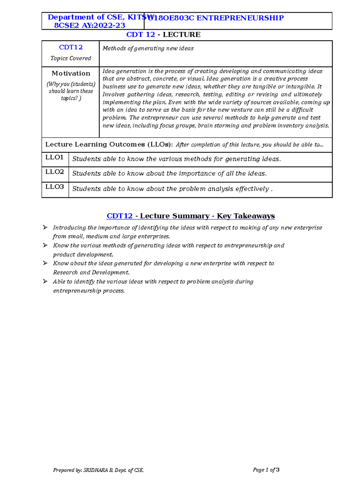 Ed Cdt12 Summary 8cse2 2022 23 Department Of Cse Kitsw 8cse2 Ay2022 Cdt 12 Lecture