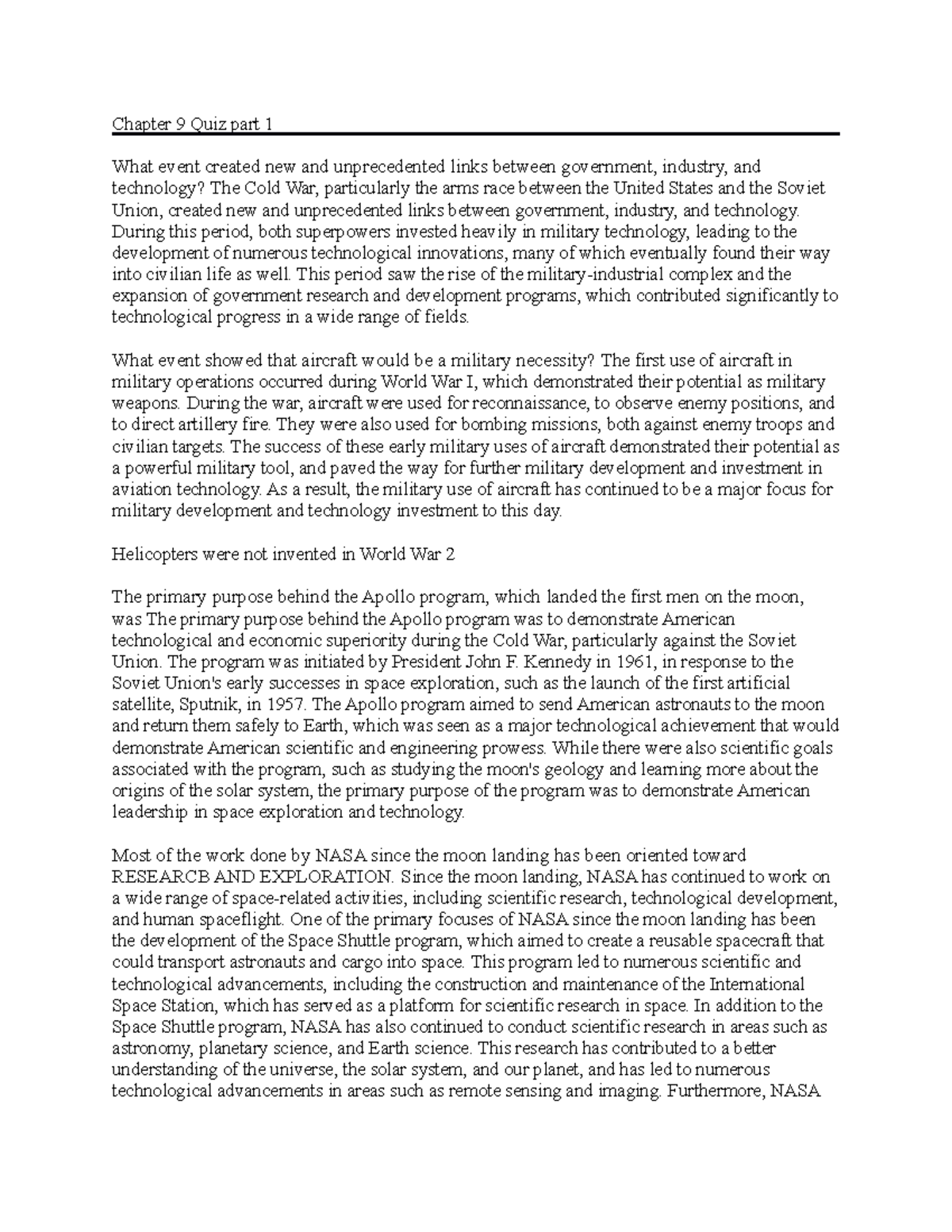 Chapter 8 Quiz part 1. - Chapter 9 Quiz part 1 What event created new ...