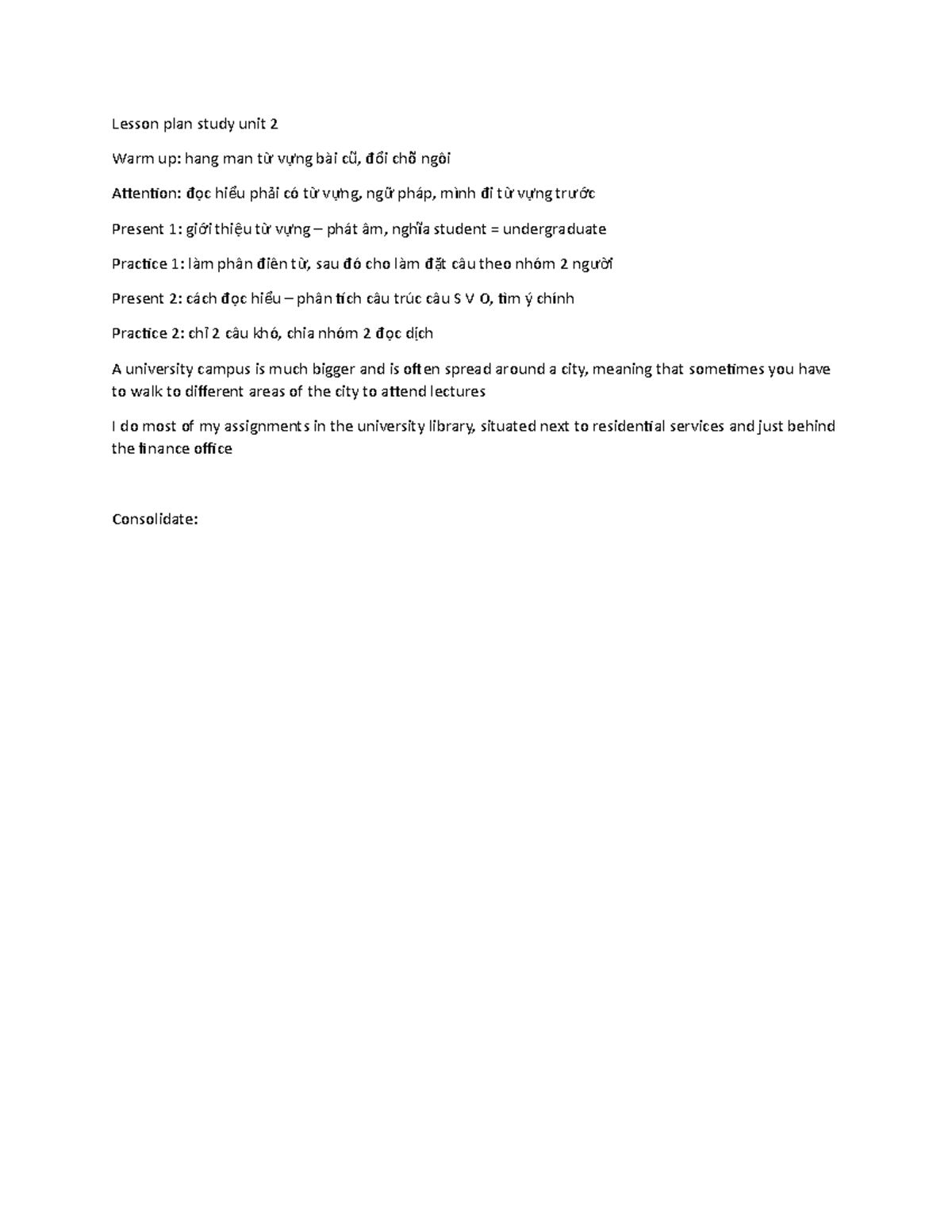Lesson plan study unit 2 - Studocu