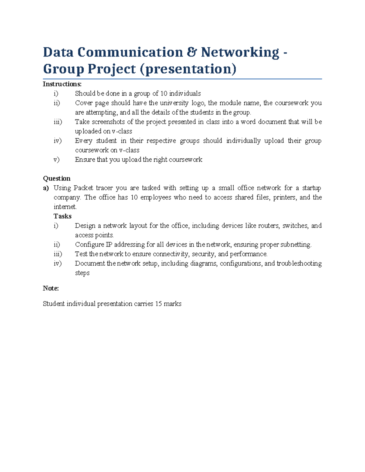 Group Project Data Communication and Networking updated - Data ...
