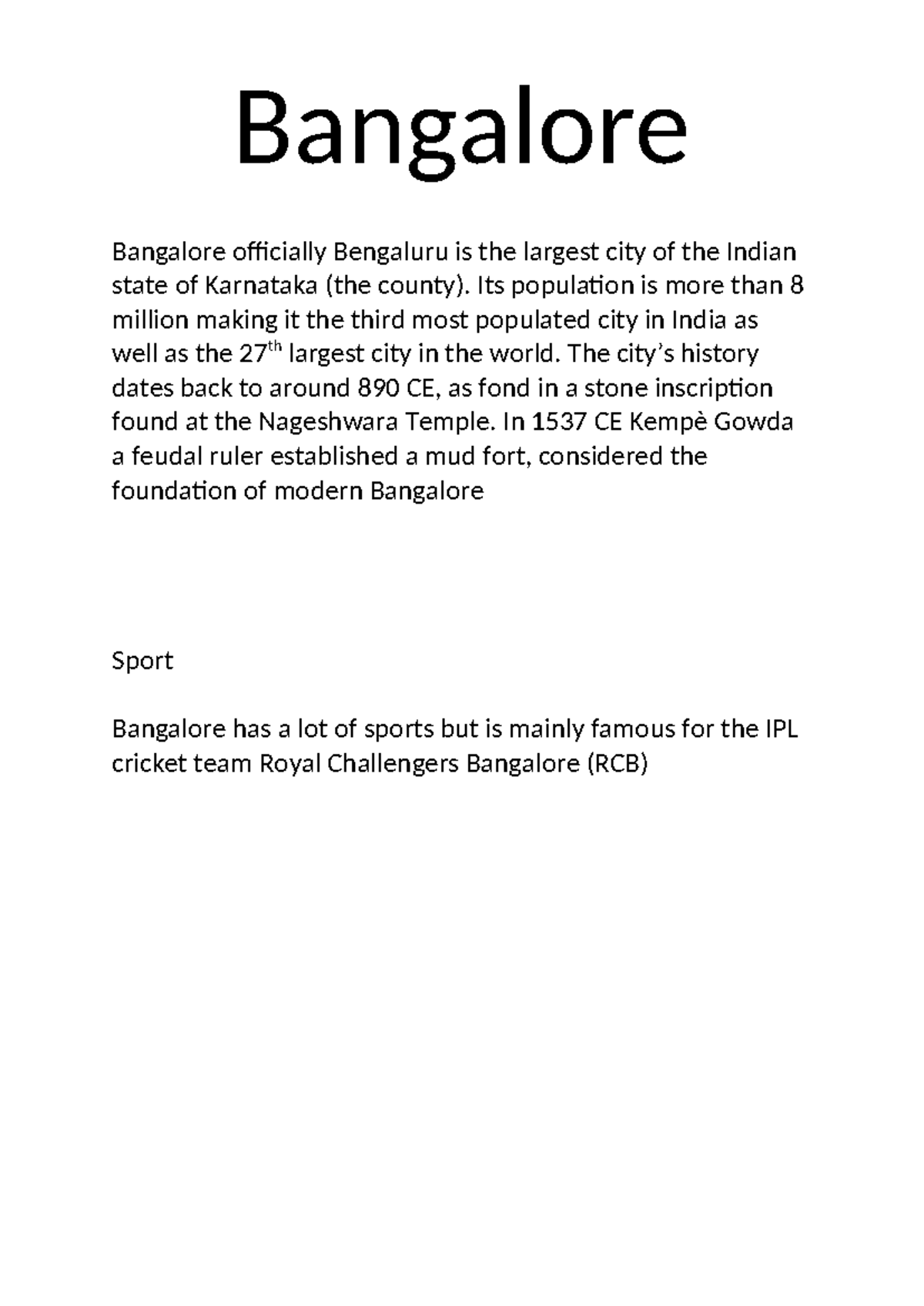 Bangalore - Bangalore Bangalore officially Bengaluru is the largest ...
