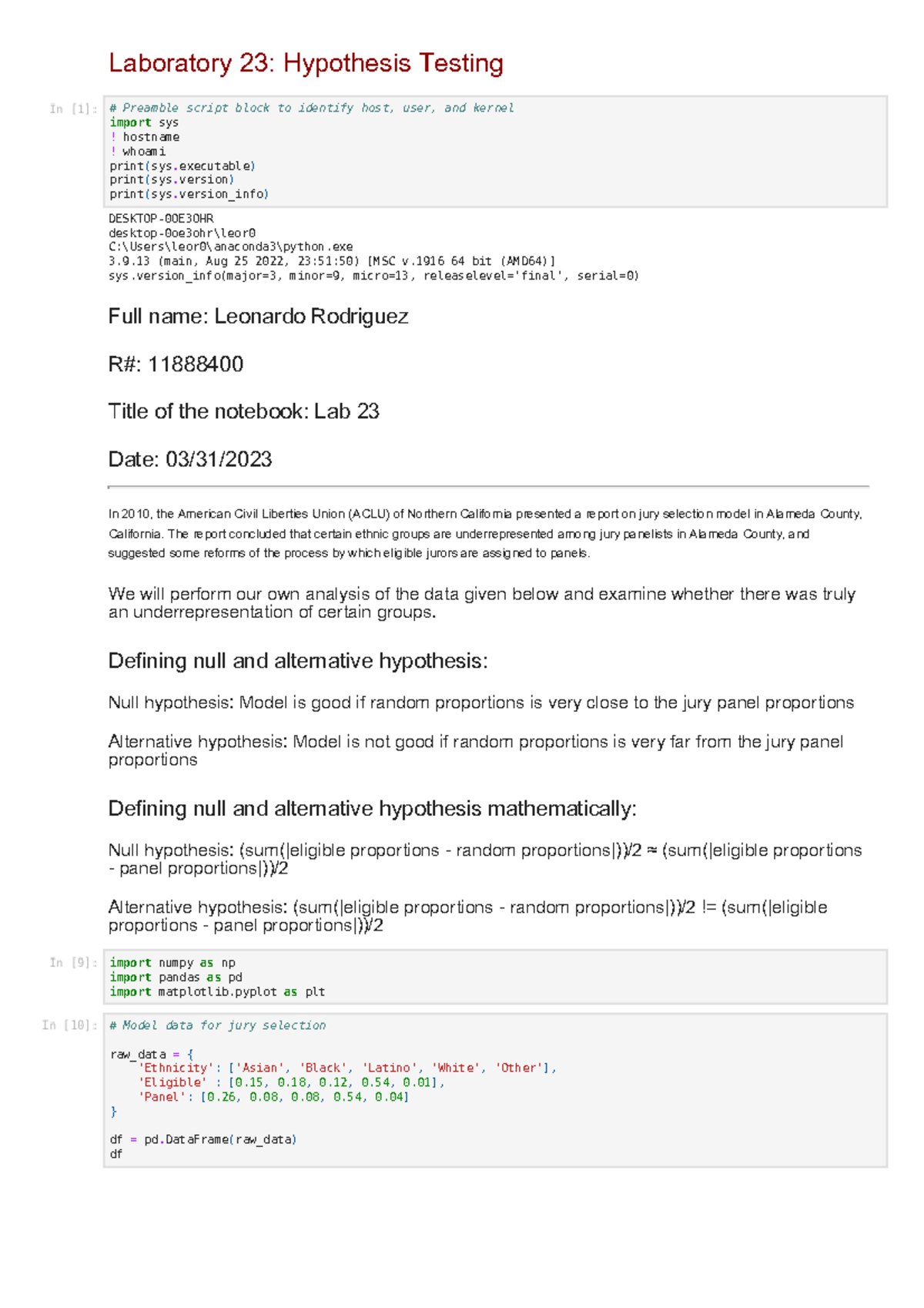 Lab23 - none - Laboratory 23: Hypothesis Testing DESKTOP-0OE3OHR ...