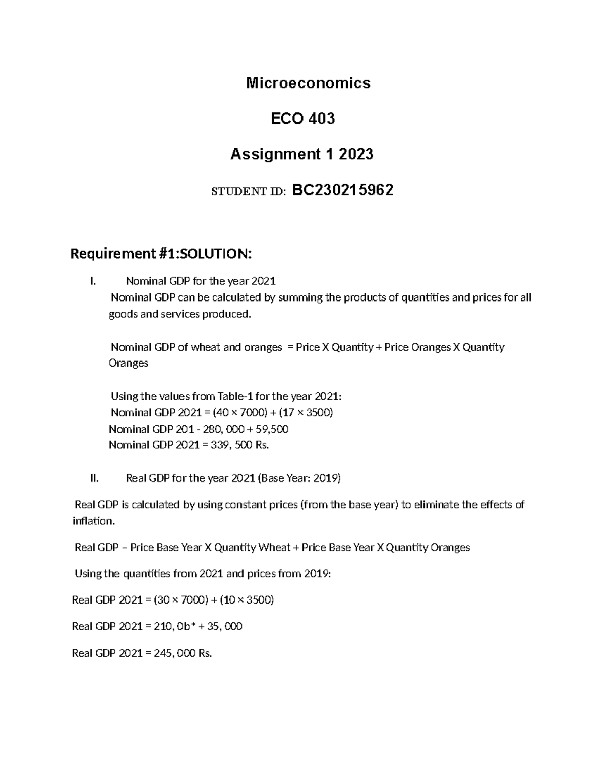 Eco403 new - ddd - Microeconomics ECO 403 Assignment 1 2023 STUDENT ID ...
