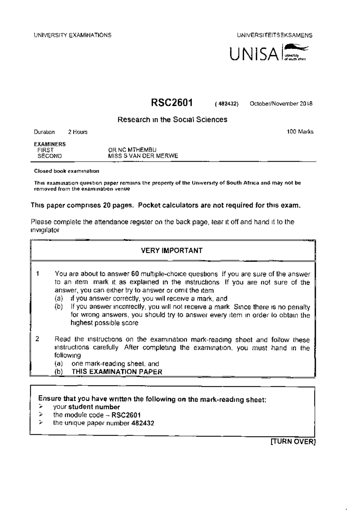 Exam 2018, questions - Pyc2601 - Studocu