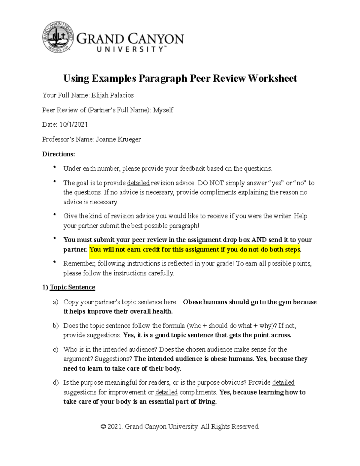 Yes what a good Peer Review - Using Examples Paragraph Peer Review ...