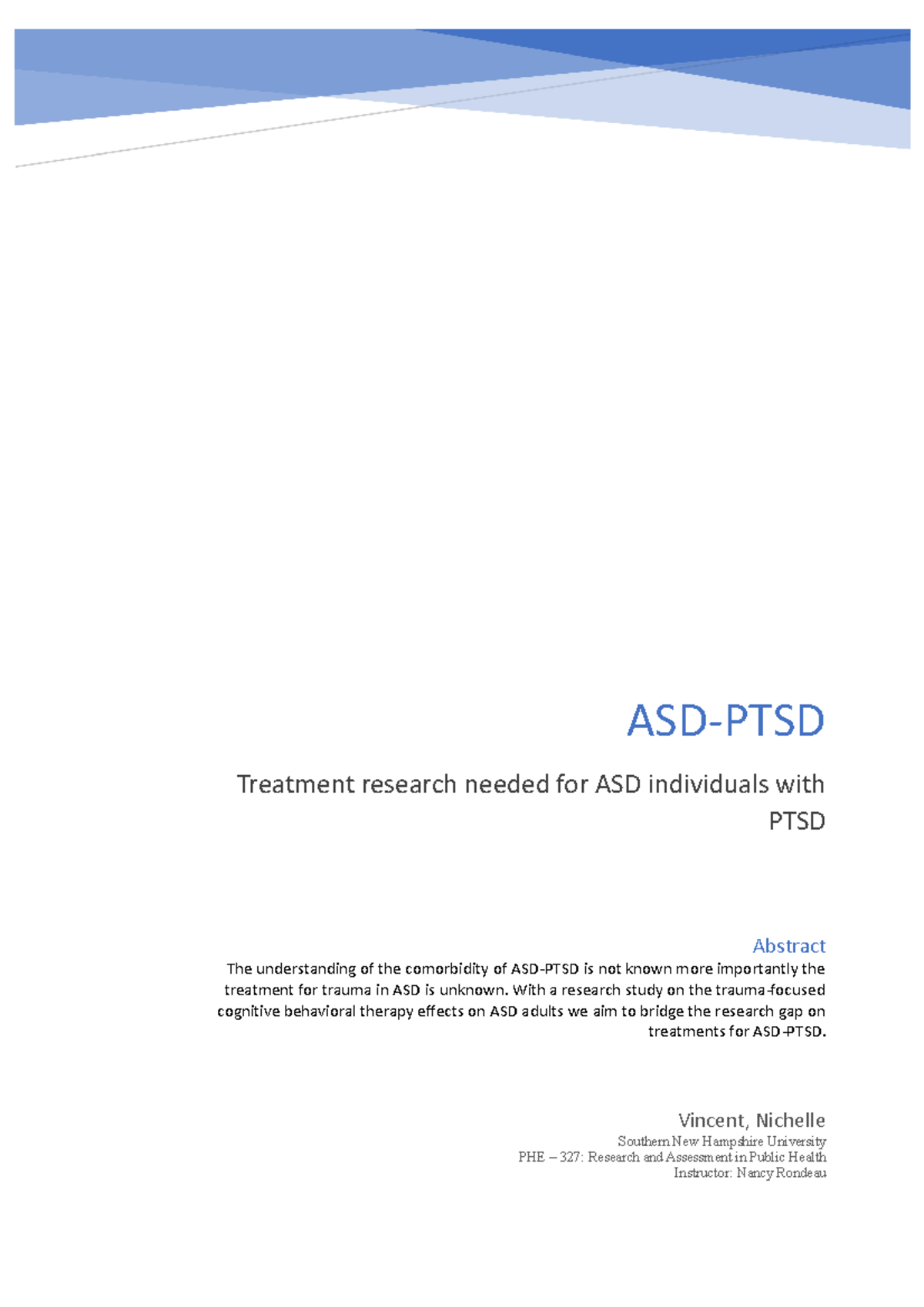 Final project - ASD-PTSD - Southern New Hampshire UniversityVincent ...