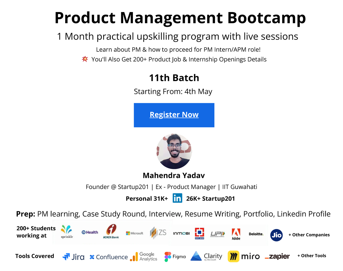 PM Bootcamp by Startup 201 - 11th Batch - Register Now Mahendra Yadav ...