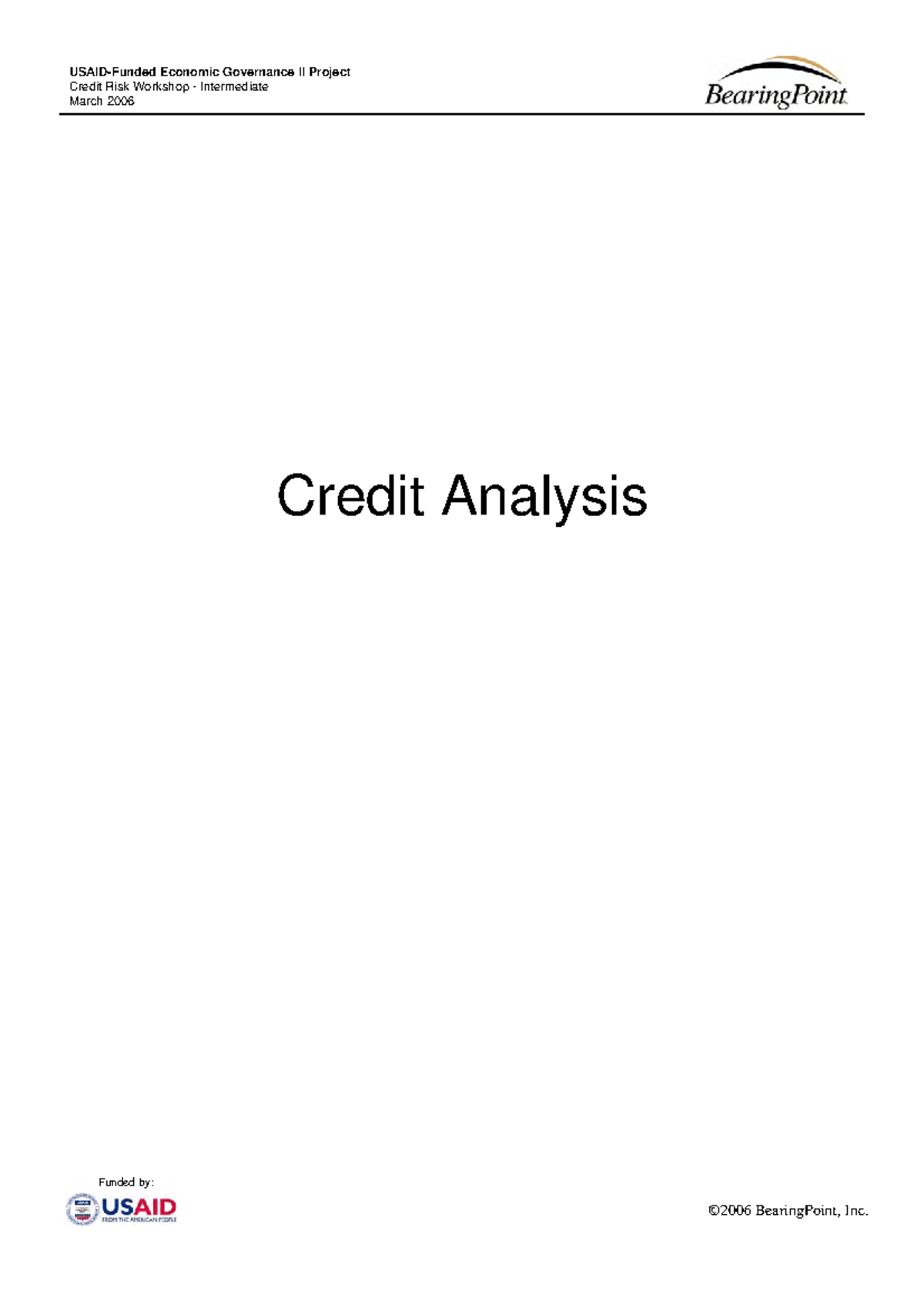 Credit analysis - USAID-Funded Economic Governance II Project Credit ...
