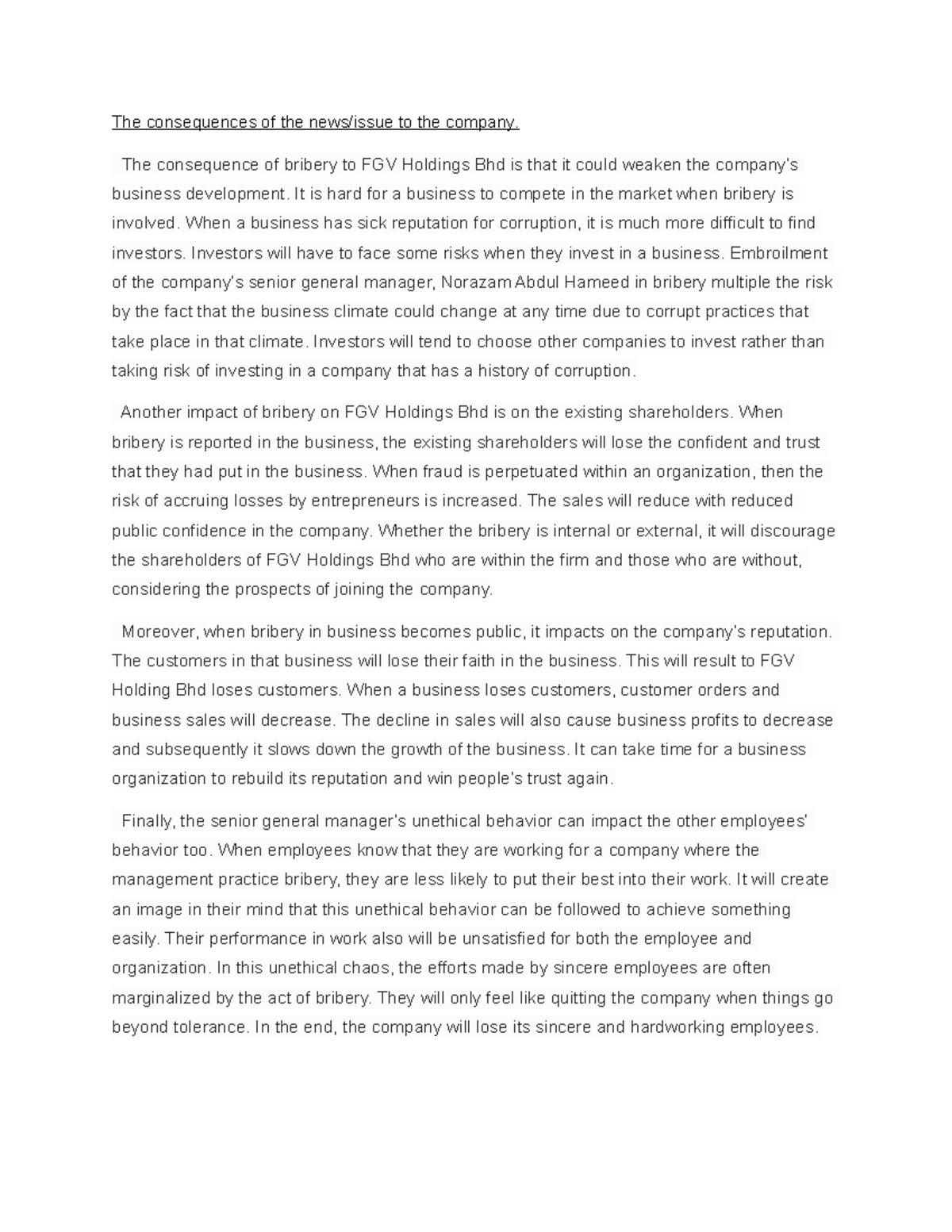 Ass mgm 1 - MATERIALS - The consequences of the news/issue to the ...