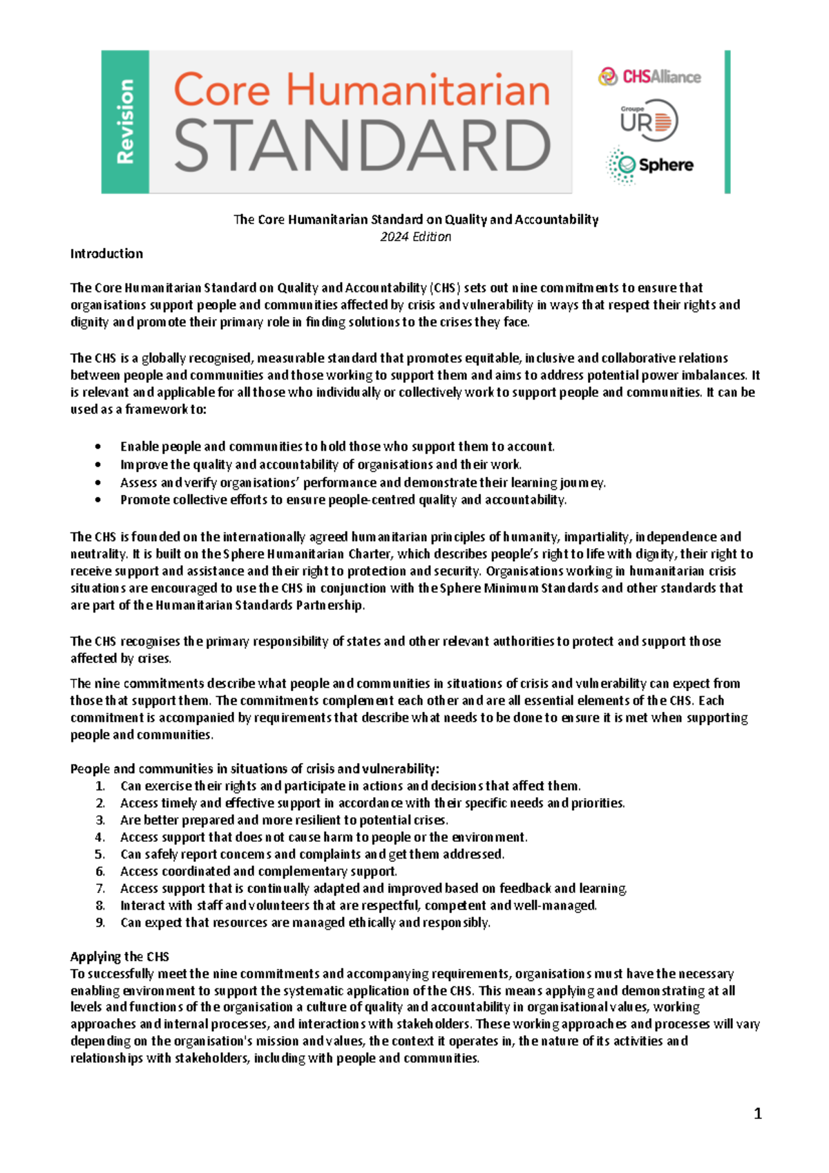 Core Humanitarian Standard English - The Core Humanitarian Standard on ...