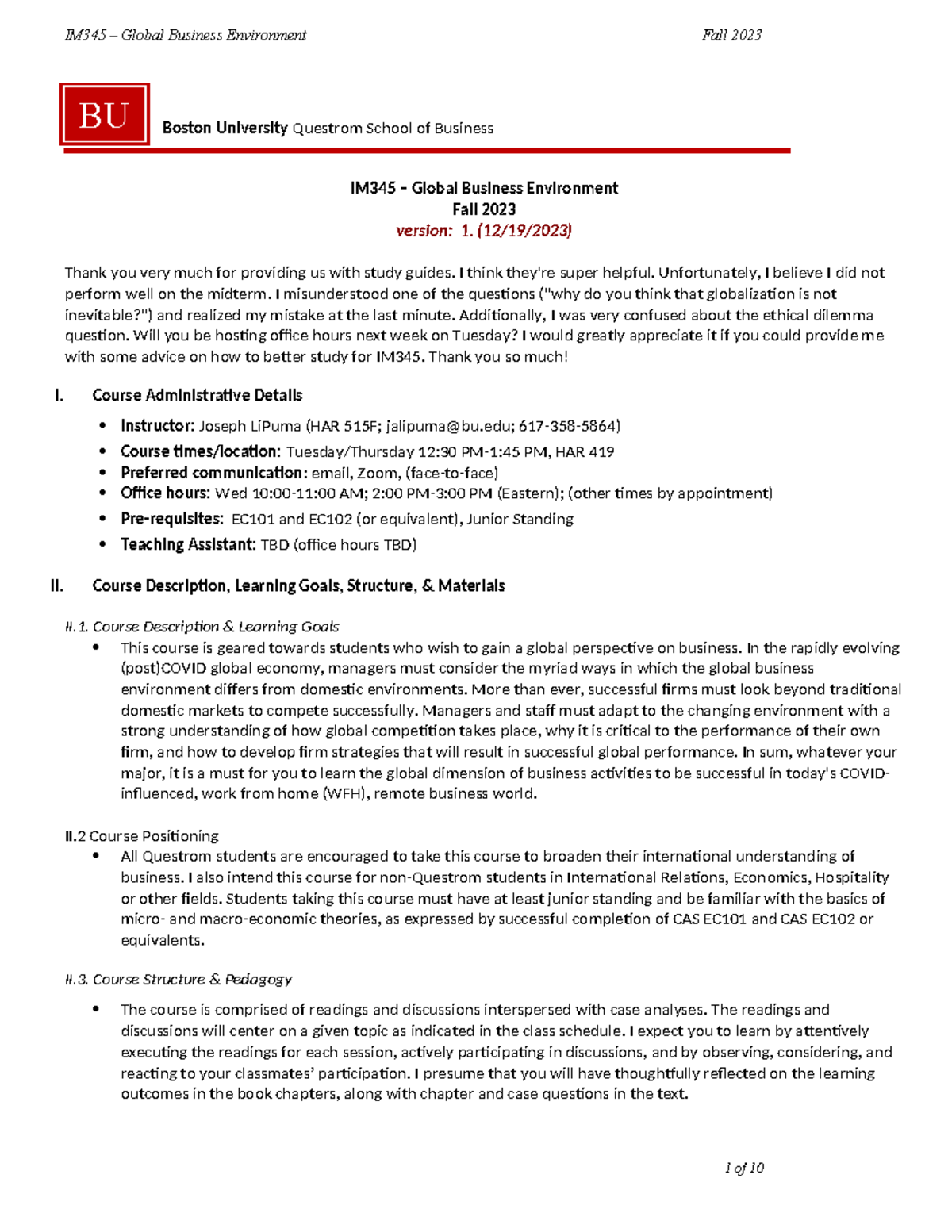IM345 Syllabus Fall - Boston University Questrom School of Business ...