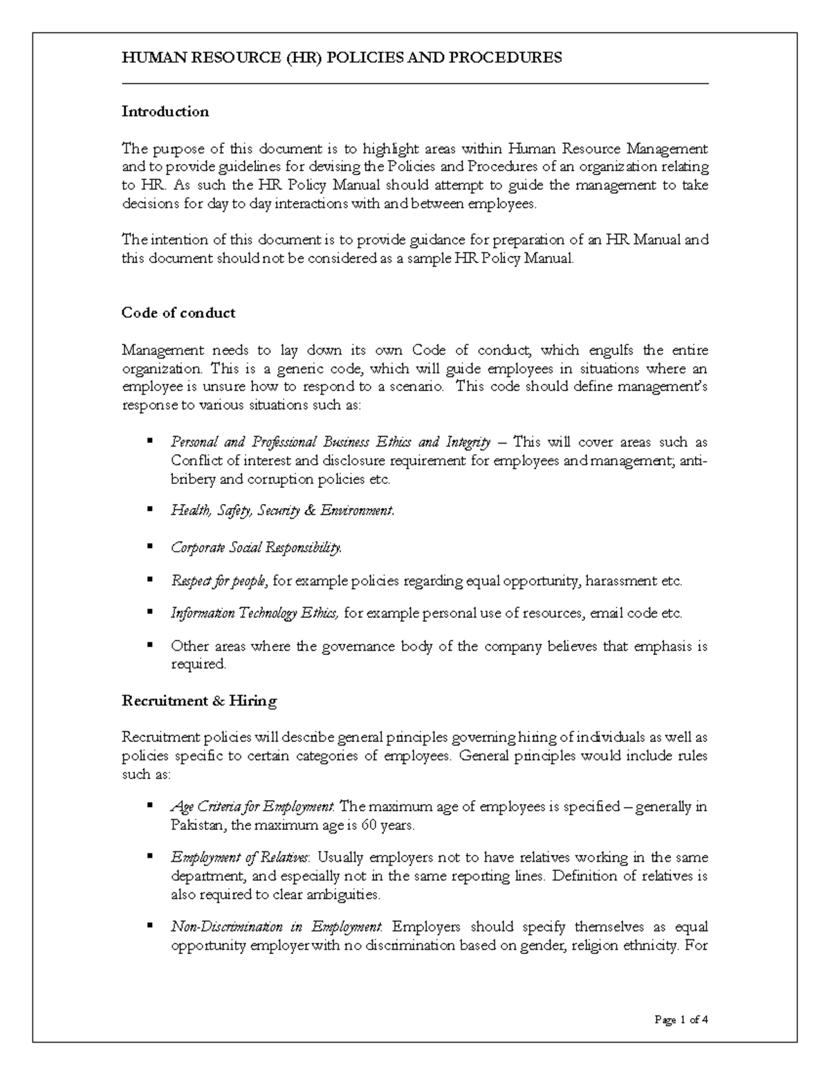 HR ethics recruitment and policies - - Studocu