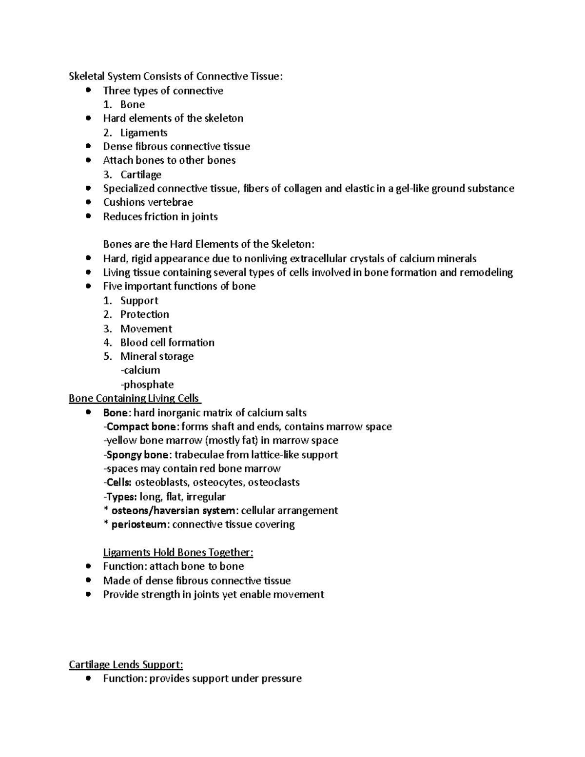 Skeleton Lecture Notes - Skeletal System Consists of Connective Tissue ...
