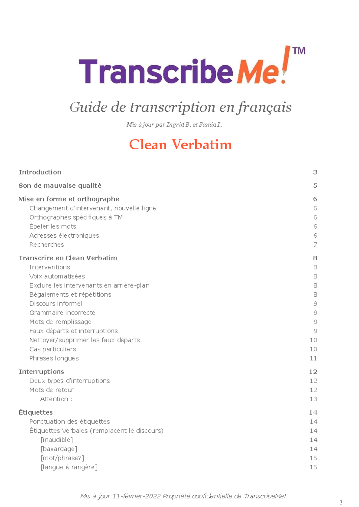 FC01 Guide de transcription en français - Clean Verbatim - février 2022 ...