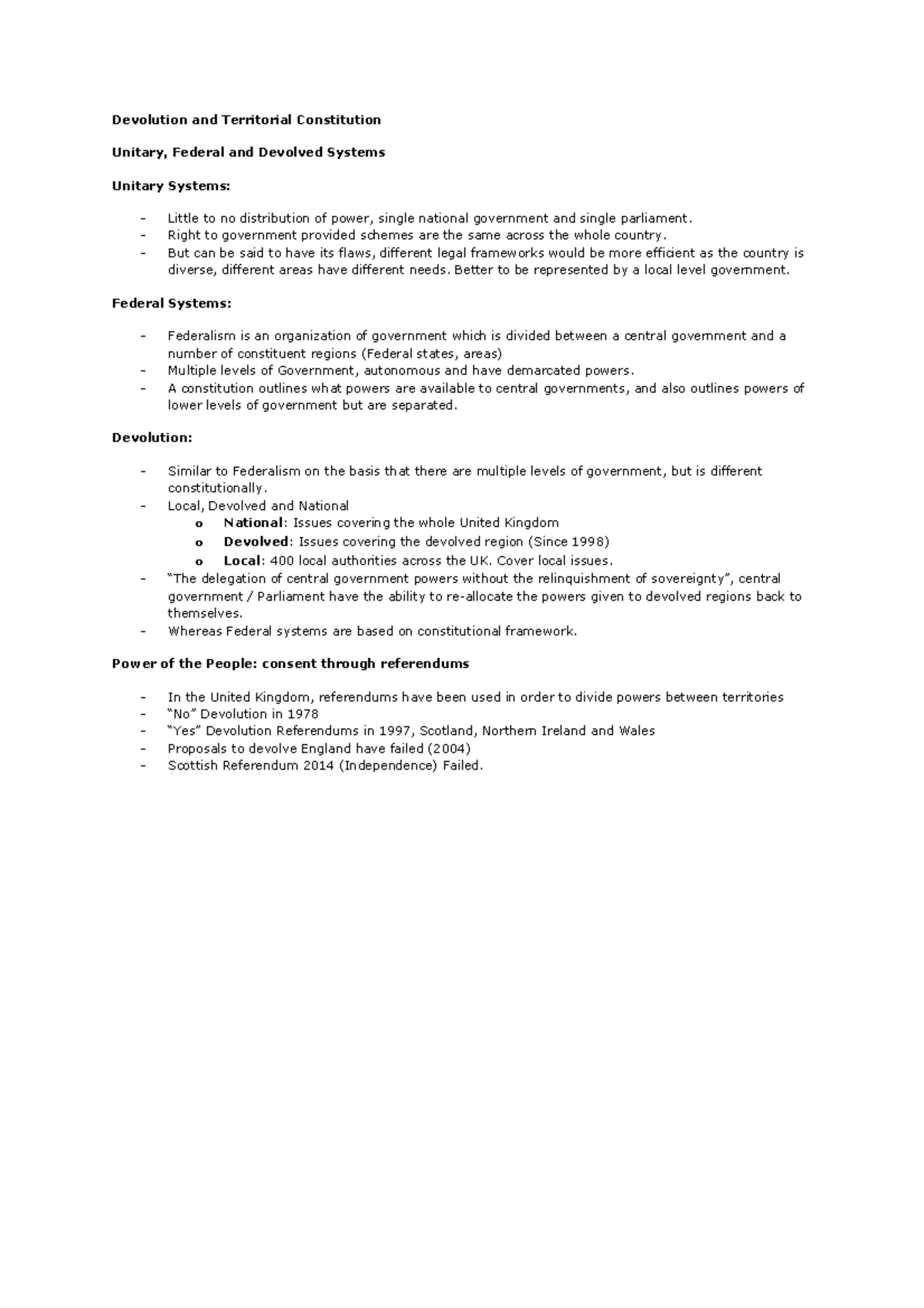 Devolution and Territorial Constitution - Devolution and Territorial Constitution Unitary ...