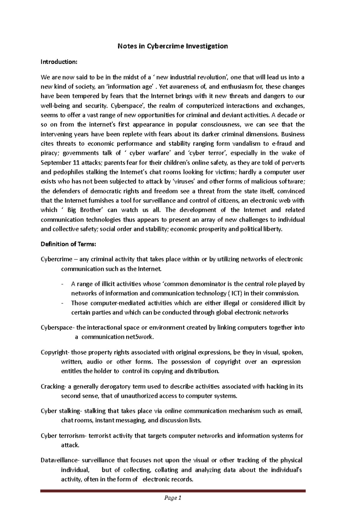 CRIME INVESTIGATION - Notes in Cybercrime Investigation Introduction ...