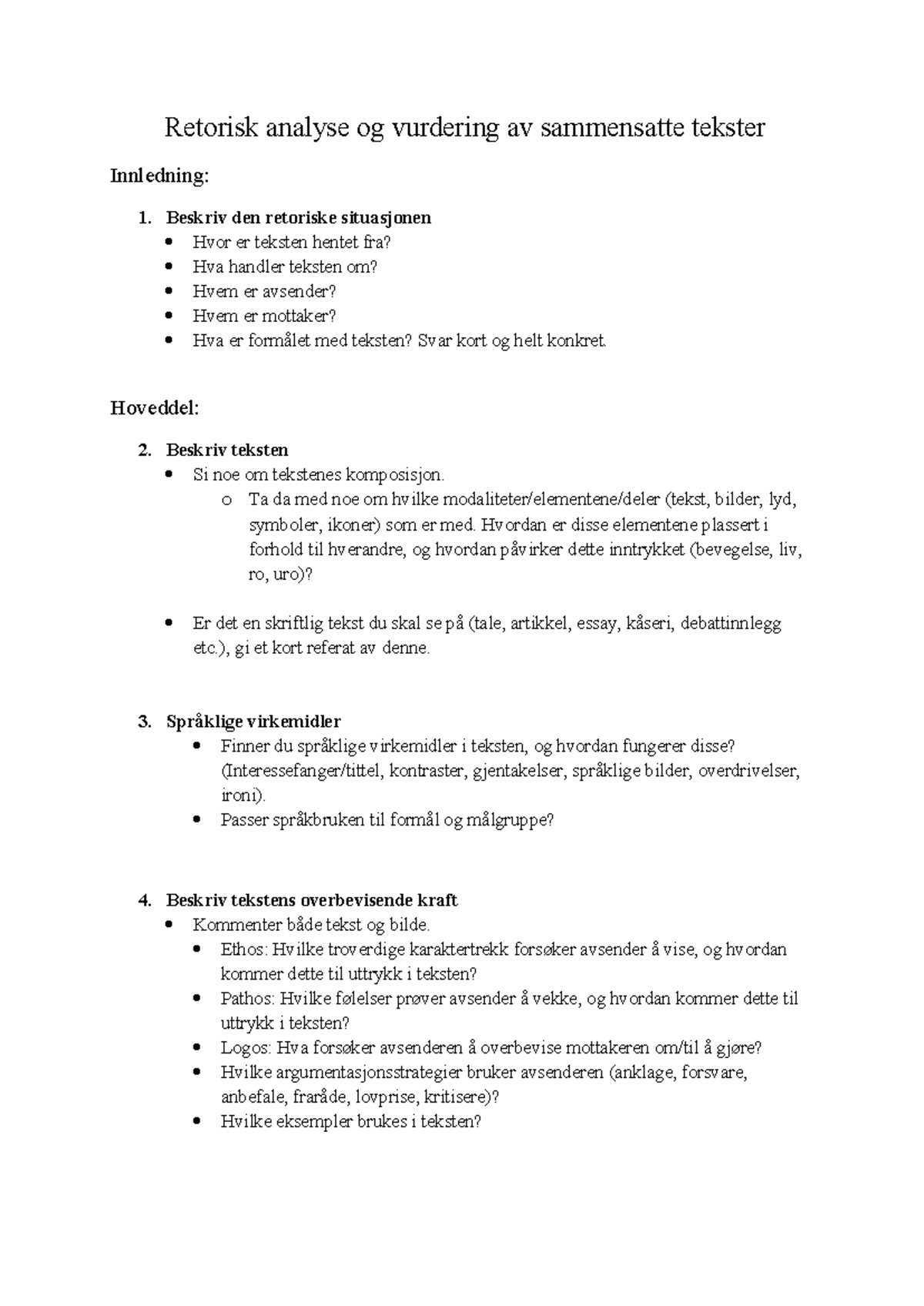Retorisk analyse og vurdering av ulike former for tekster - Retorisk analyse og vurdering av ...