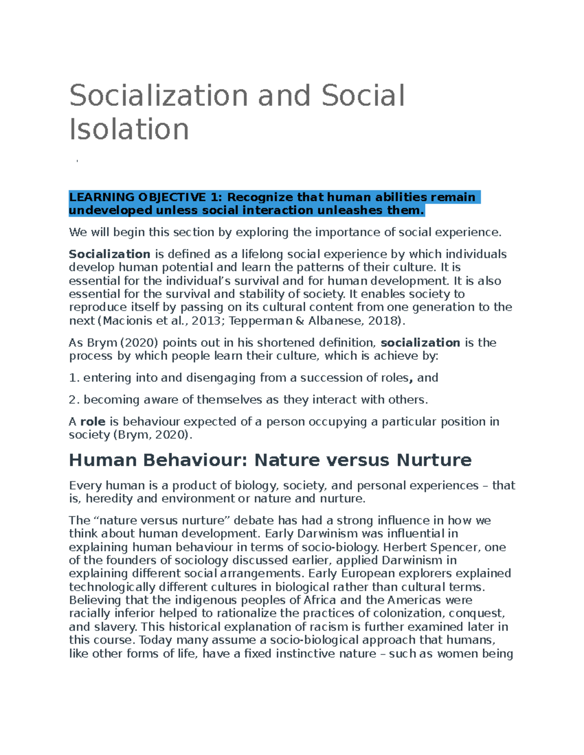 Socialization and Social Isolation - Socialization and Social Isolation ...