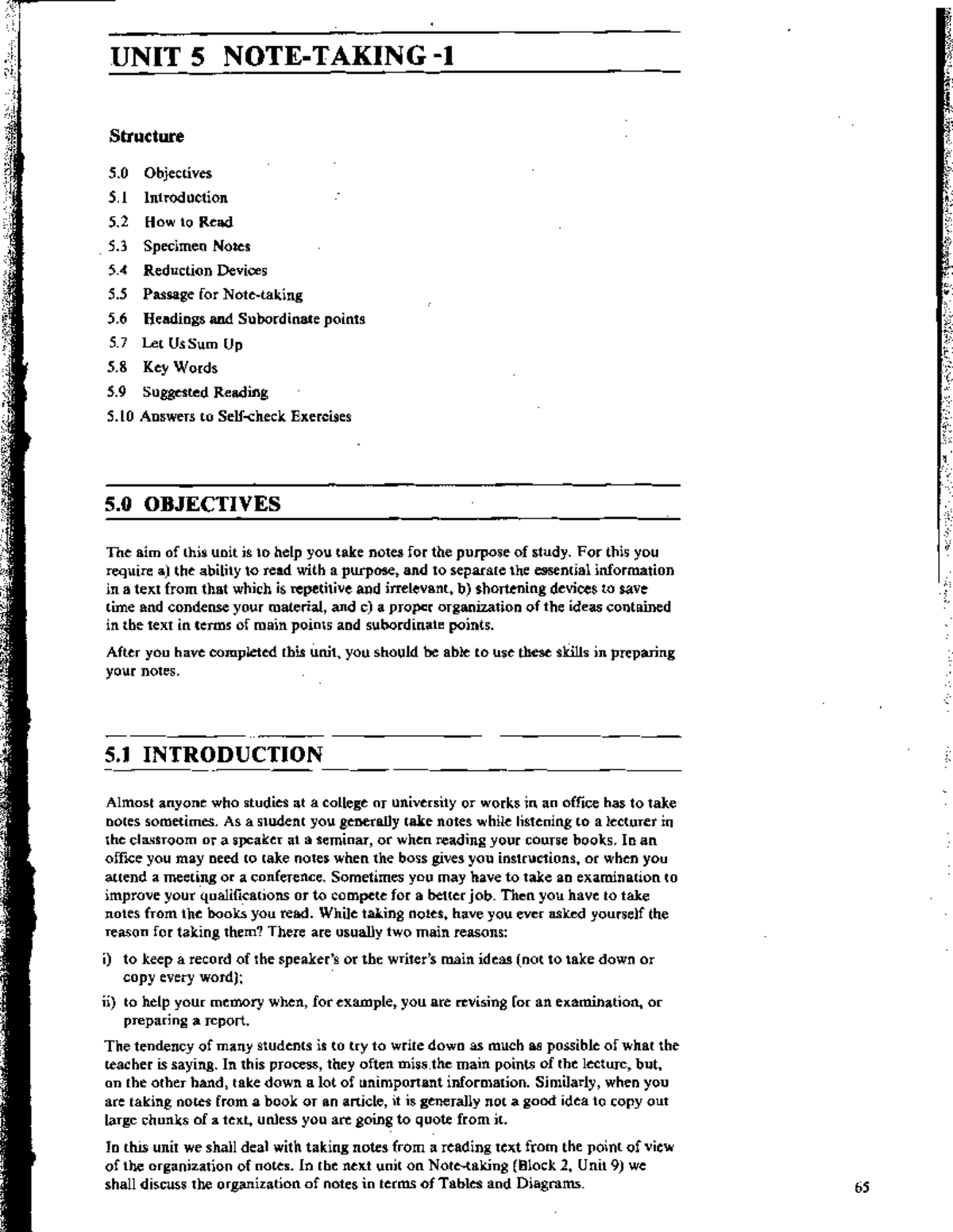 Foundation course in English -FEG 02, Block -1 Unit-5, Note taking -1 ...