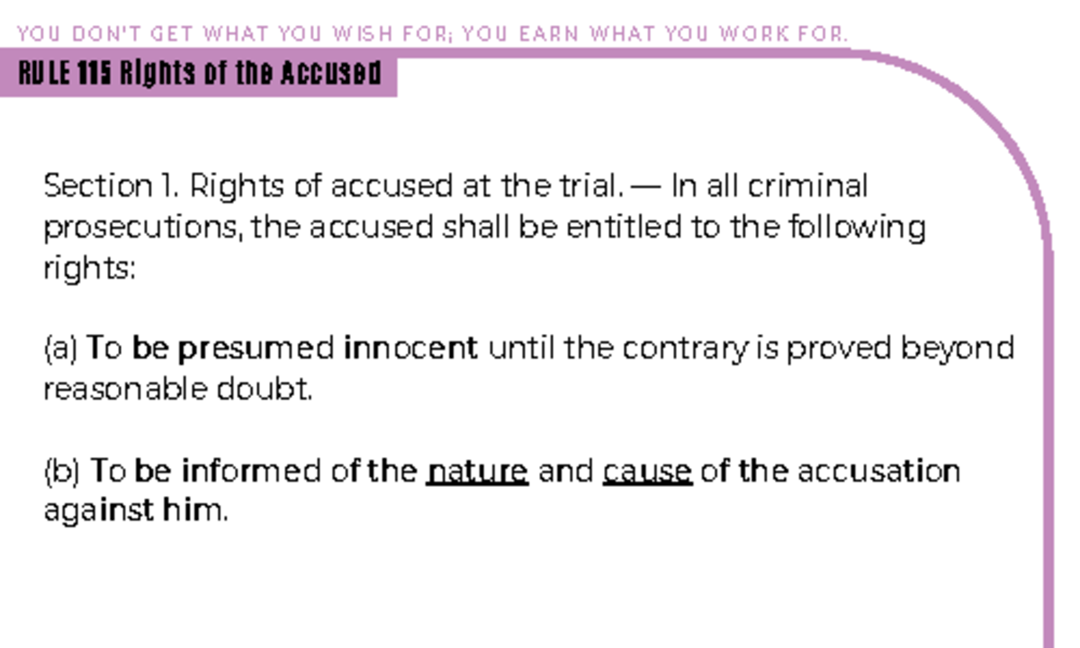 Rights of The Accused - RULE 115 Rights of the Accused Section 1 ...